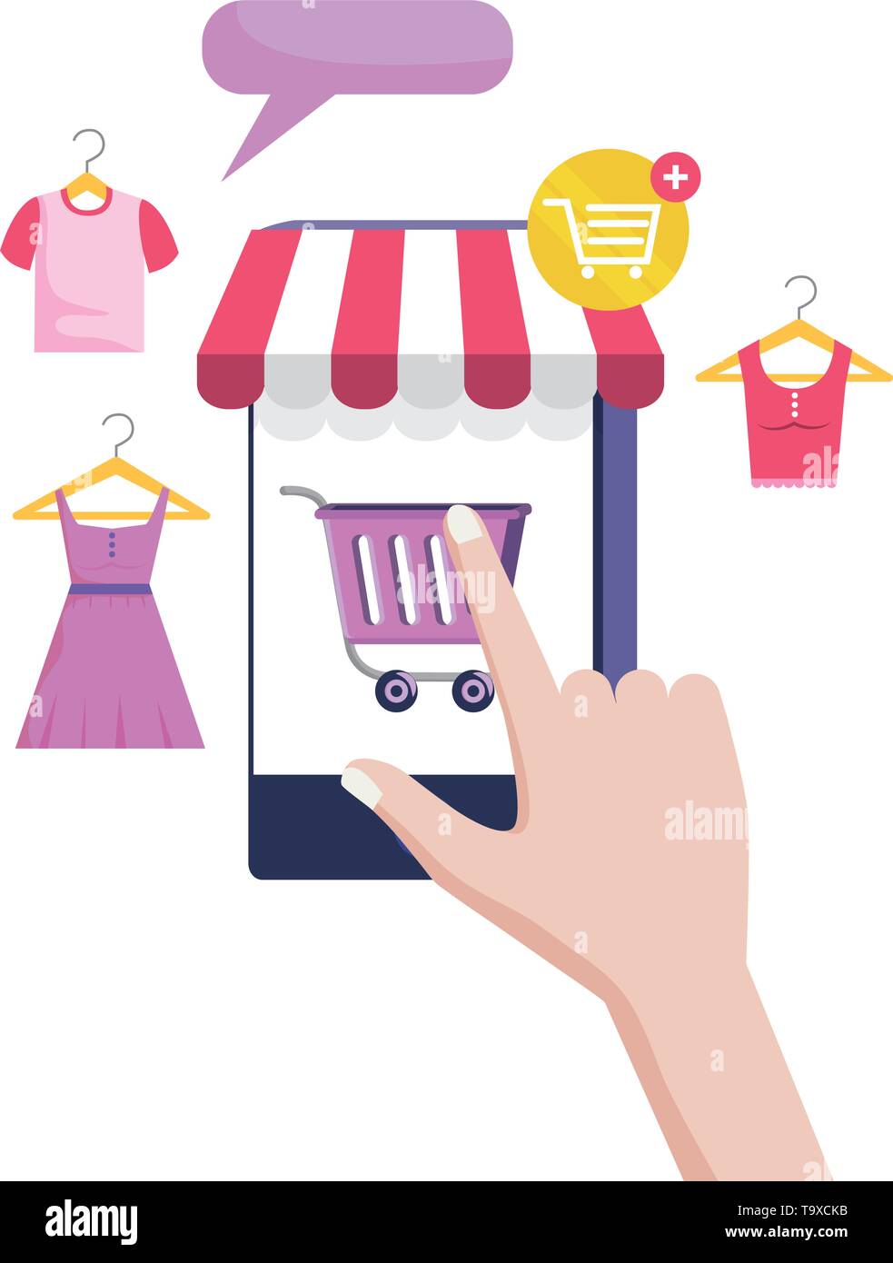 Hand holding smartphone design, Store shopping online ecommerce media ...