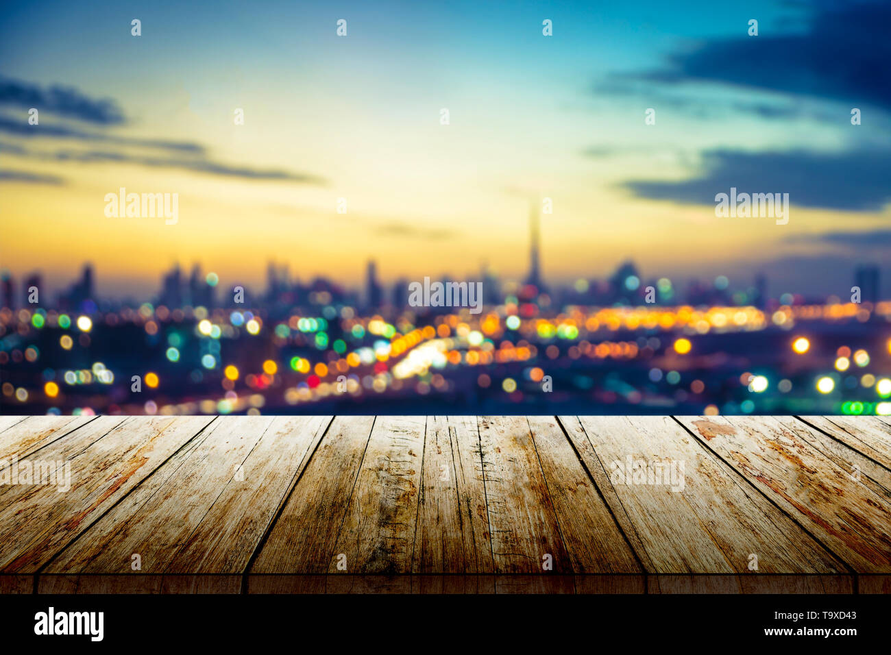 Empty table over city night background isolation Stock Photo - Alamy