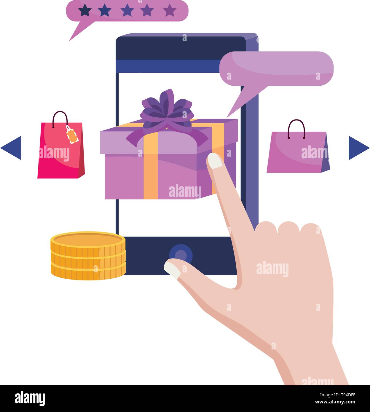 Hand holding smartphone design, Store shopping online ecommerce media ...