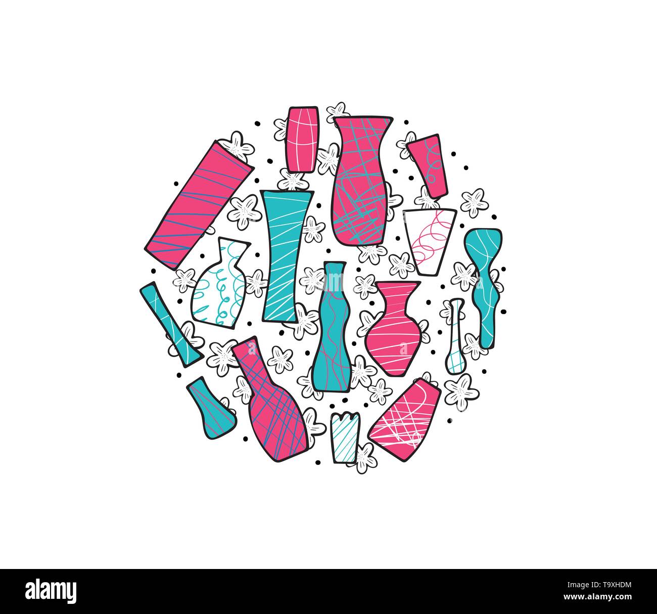 Set of flowers vases in doodle style. Vector illustration Stock Vector ...
