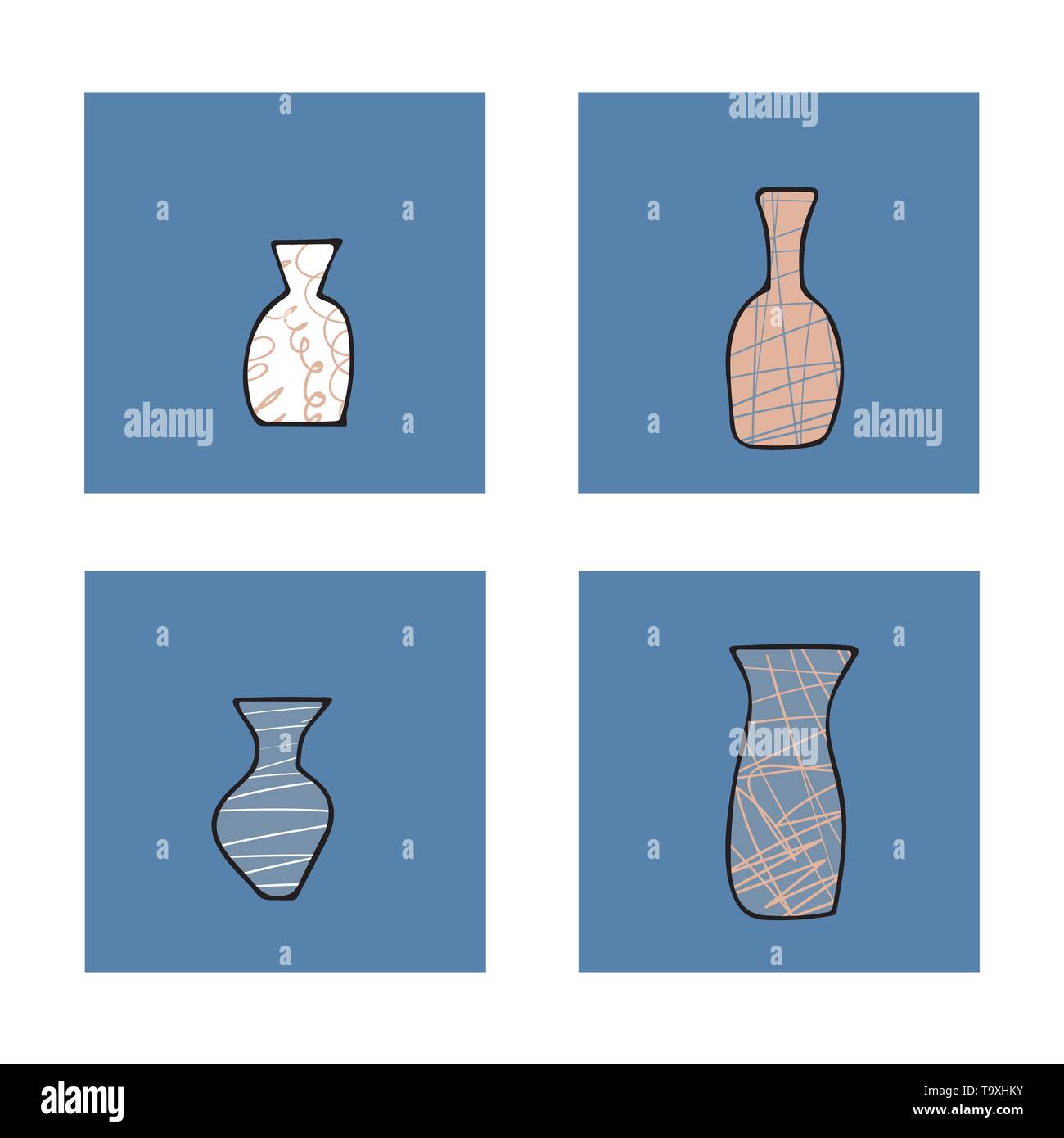 Set of flowers vases in doodle style. Vector illustration Stock Vector ...