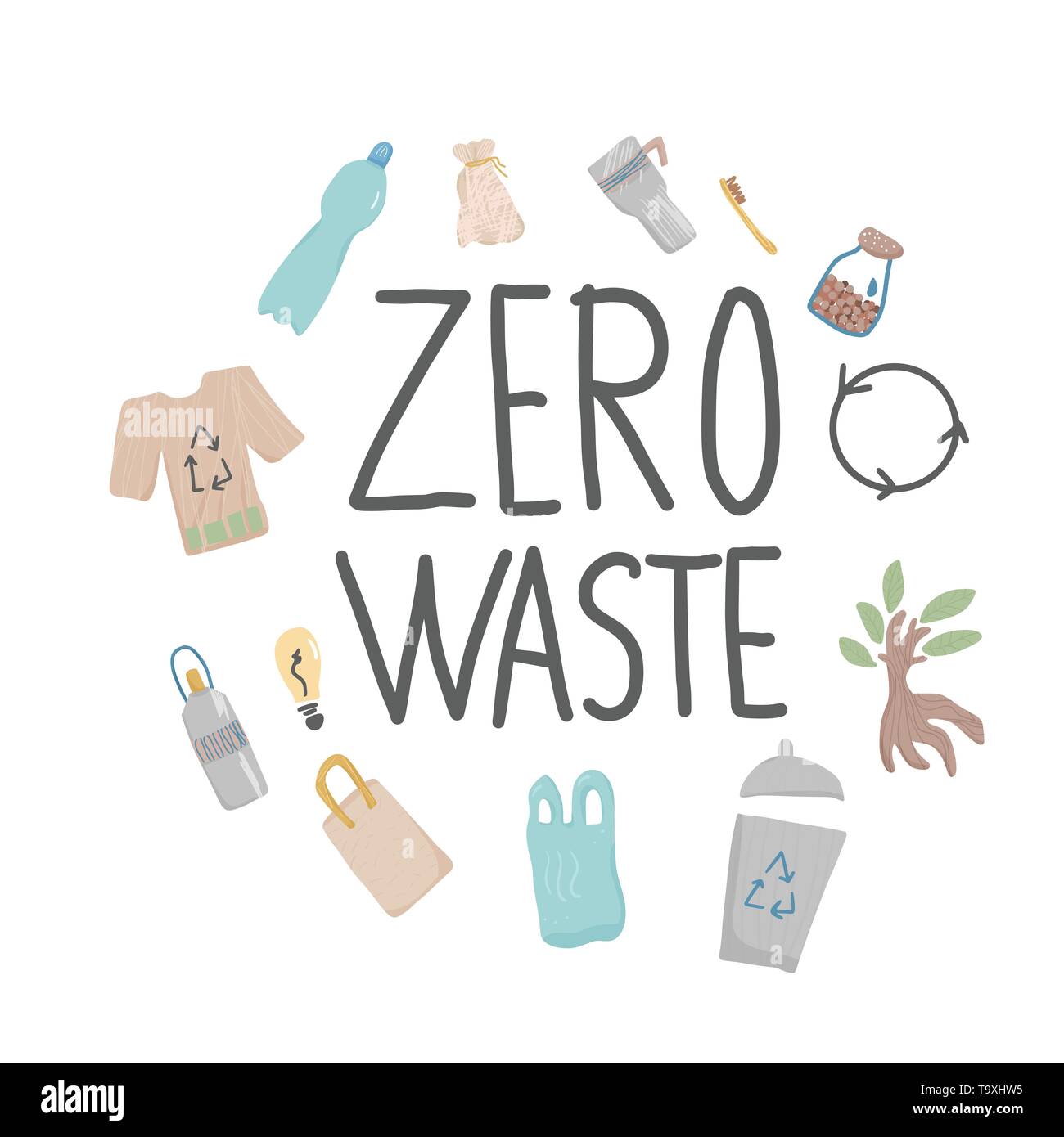Zero waste hand drawn elements with lettering. Quote with eco lifestyle ...