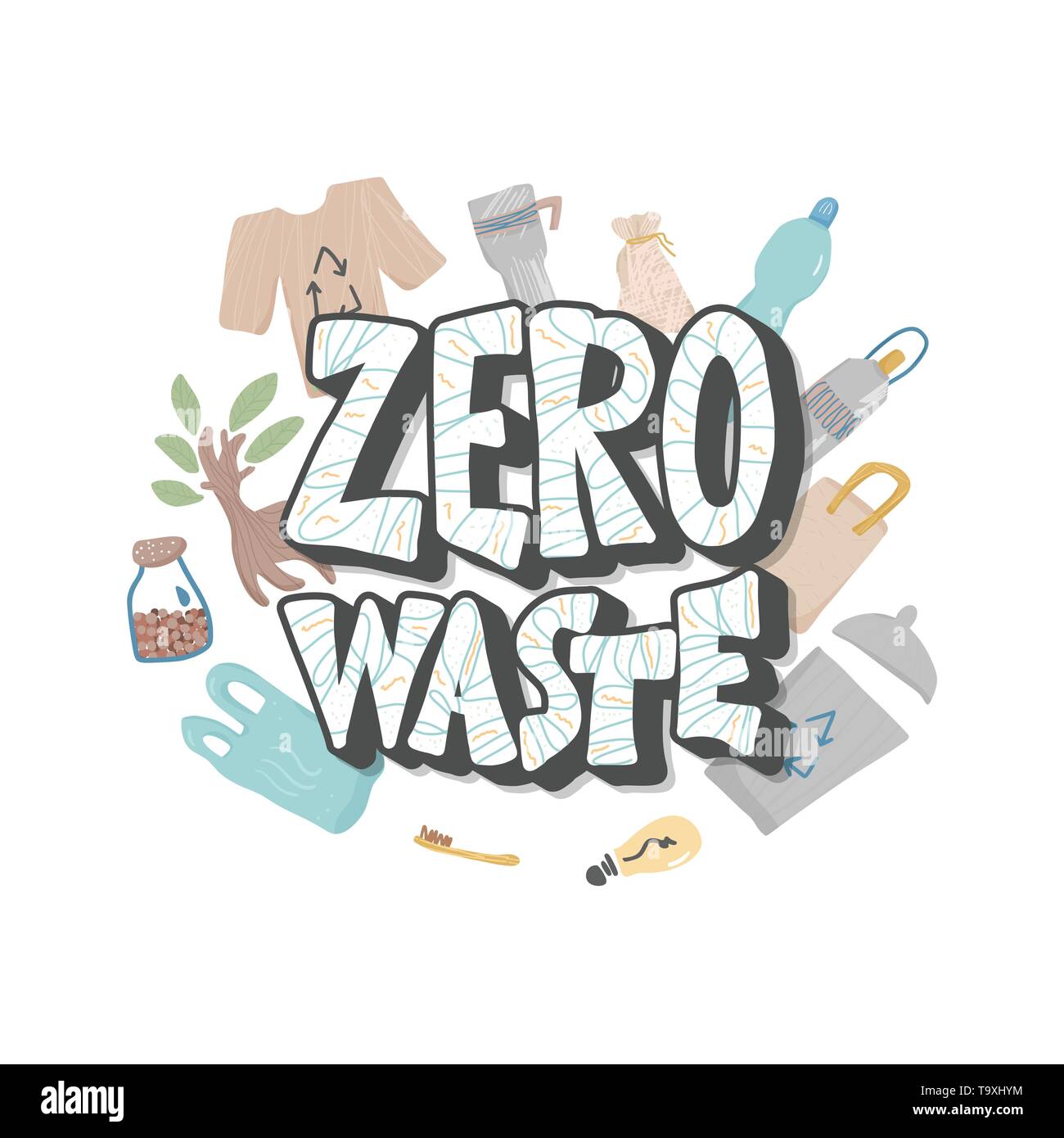 Zero waste concept. Quote with eco style design stuff. Hand drawn ...