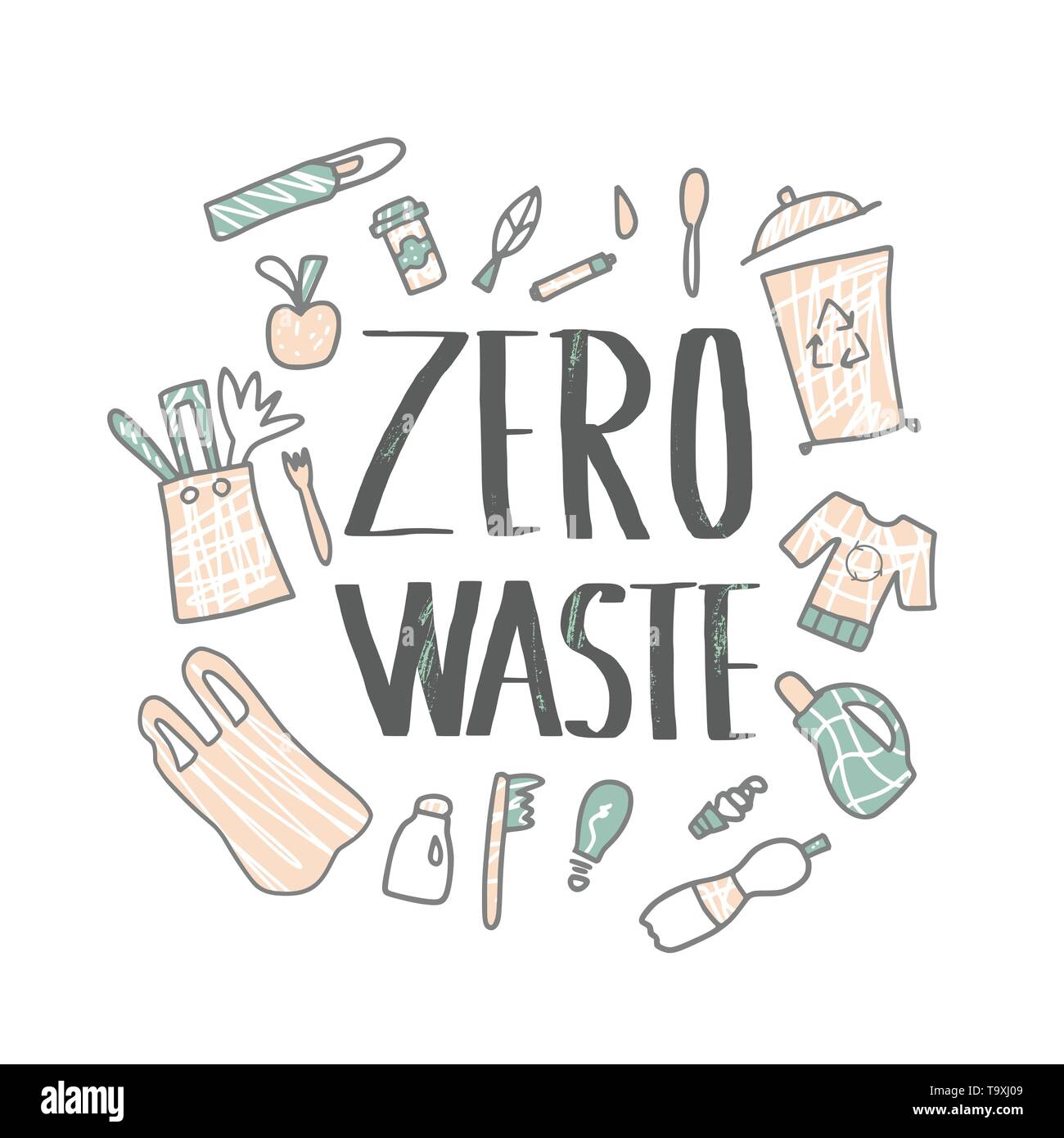 Zero waste concept. Quote with eco style design stuff isolated on white ...