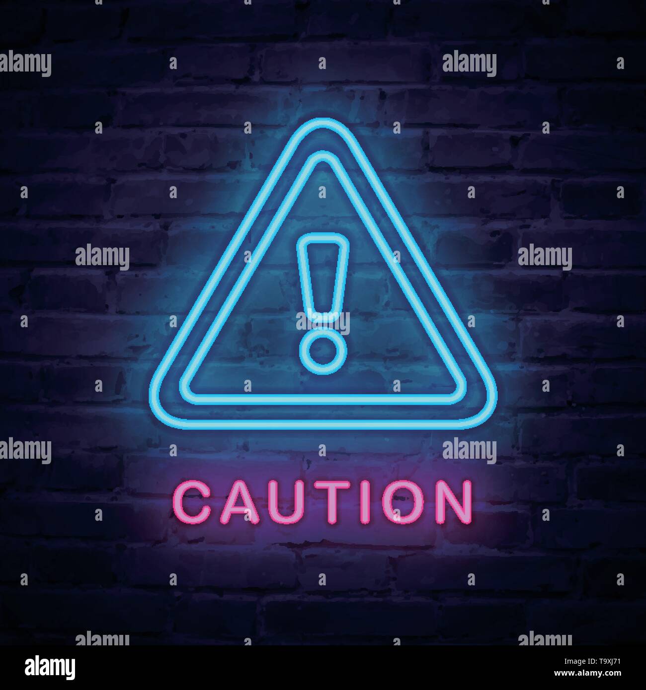 Vector illuminated neon light icon sign triangle caution. Ideal for ...