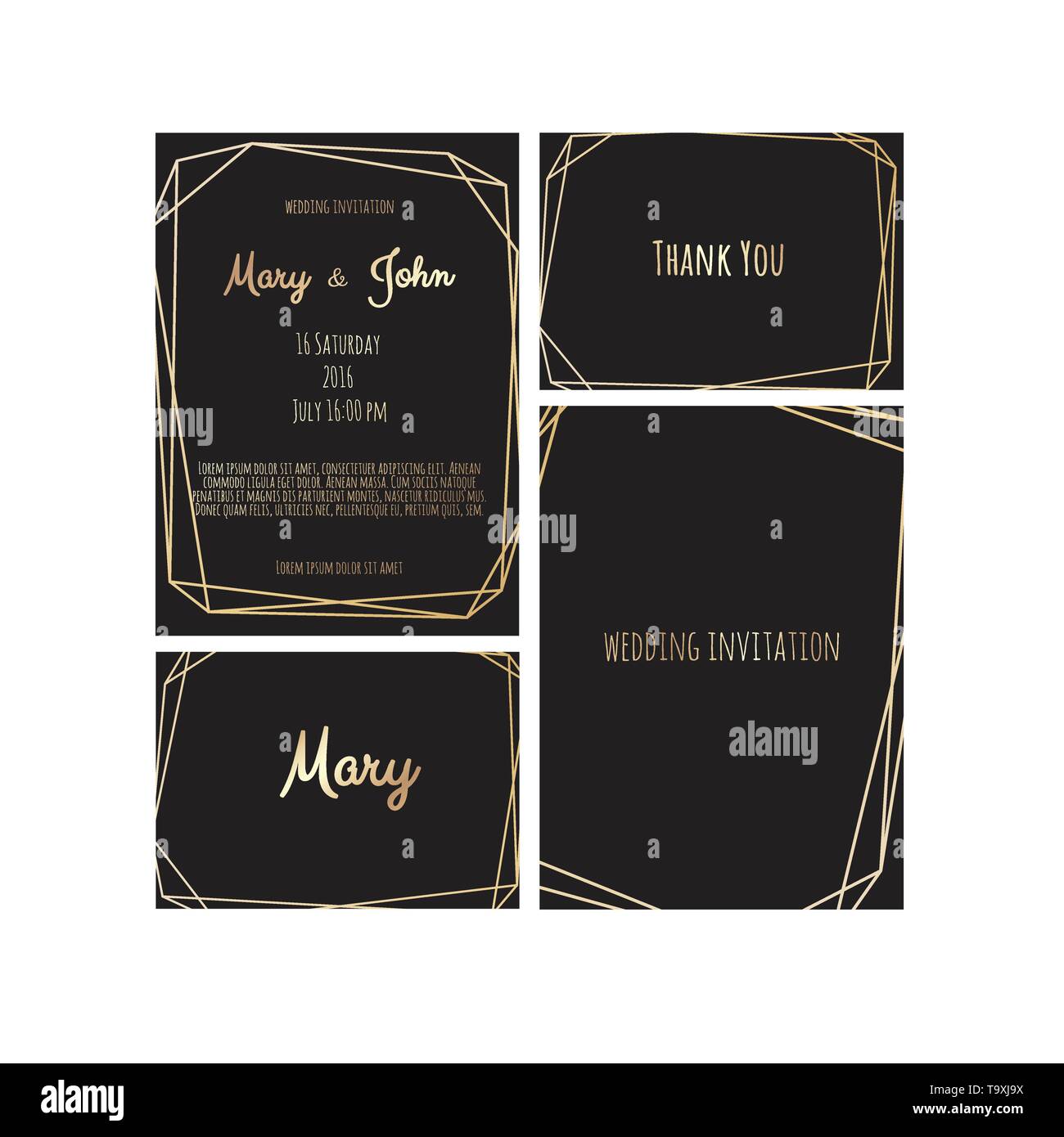 Wedding Invitation, invite card design with Geometrical art lines, gold ...