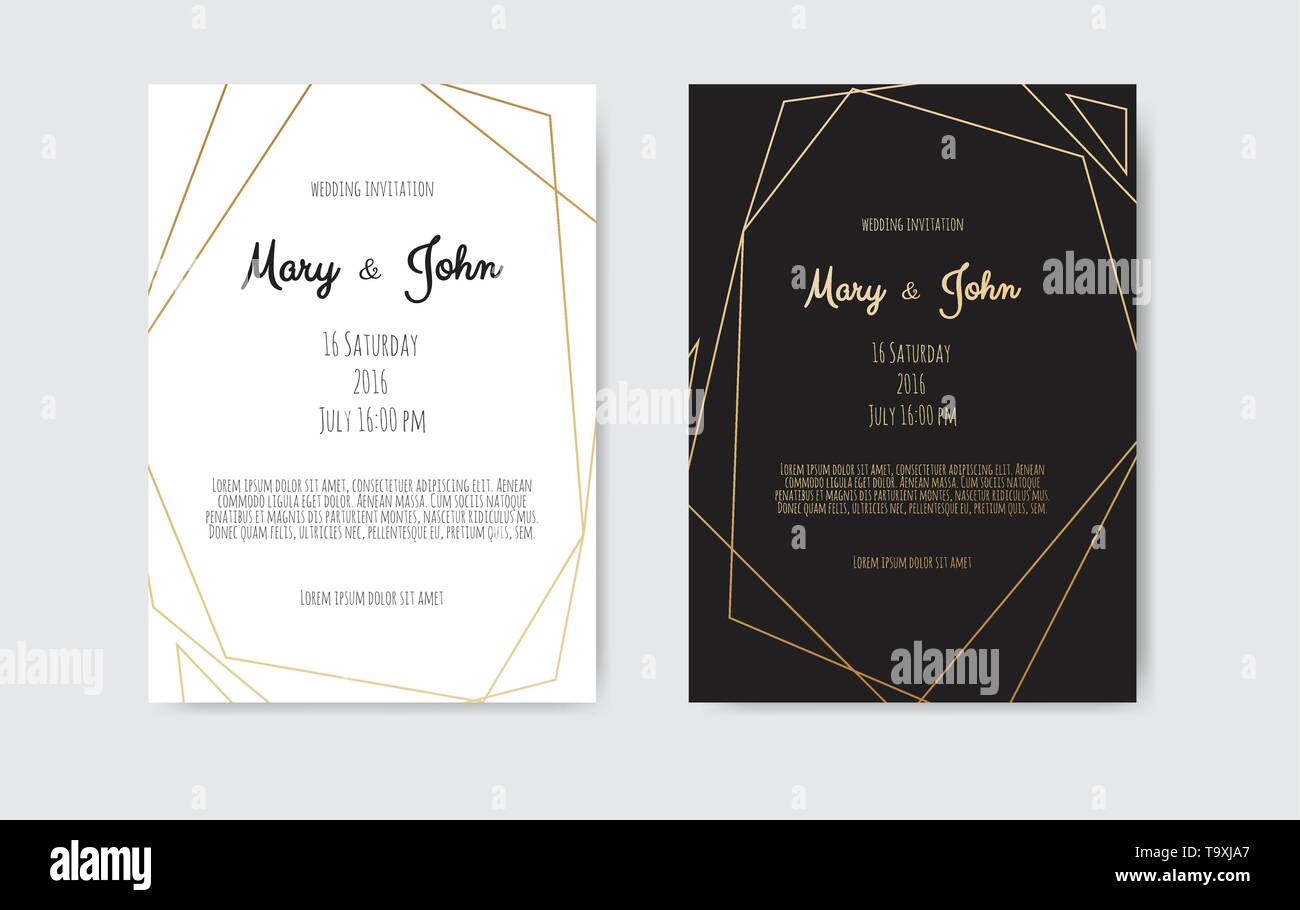 Wedding Invitation, invite card design with Geometrical art lines, gold ...