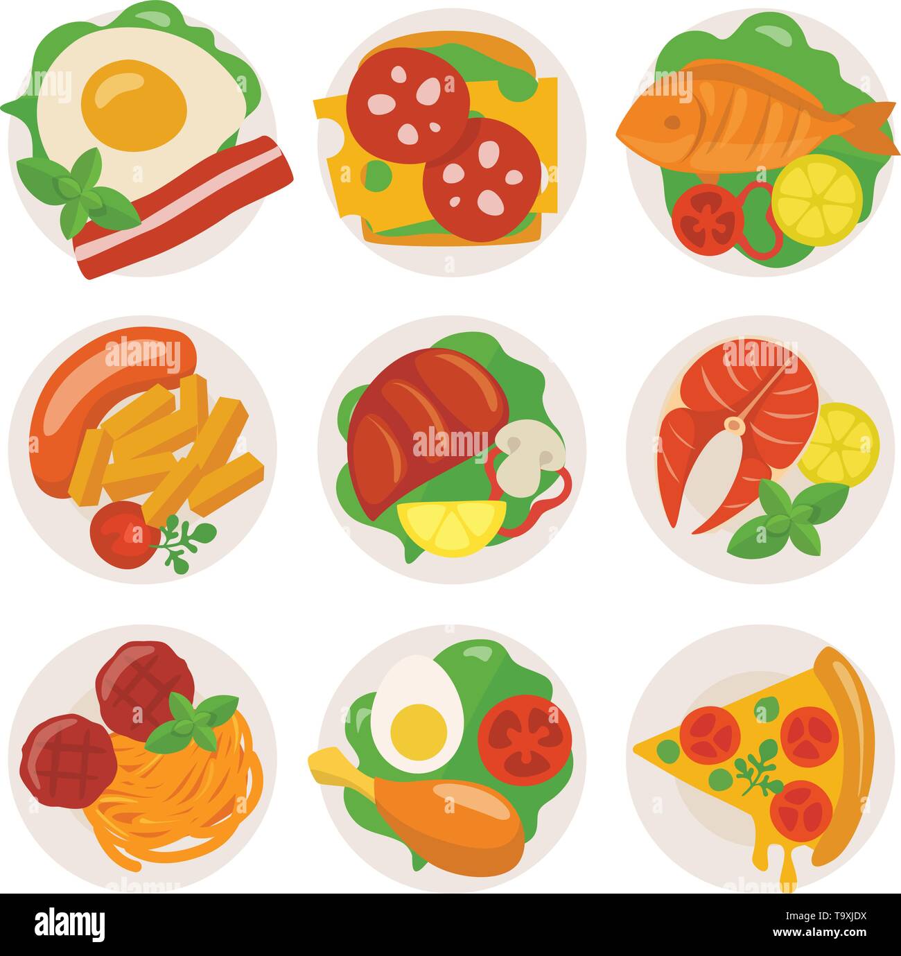Vector food icons set meat and fish dishes Stock Vector Image & Art - Alamy
