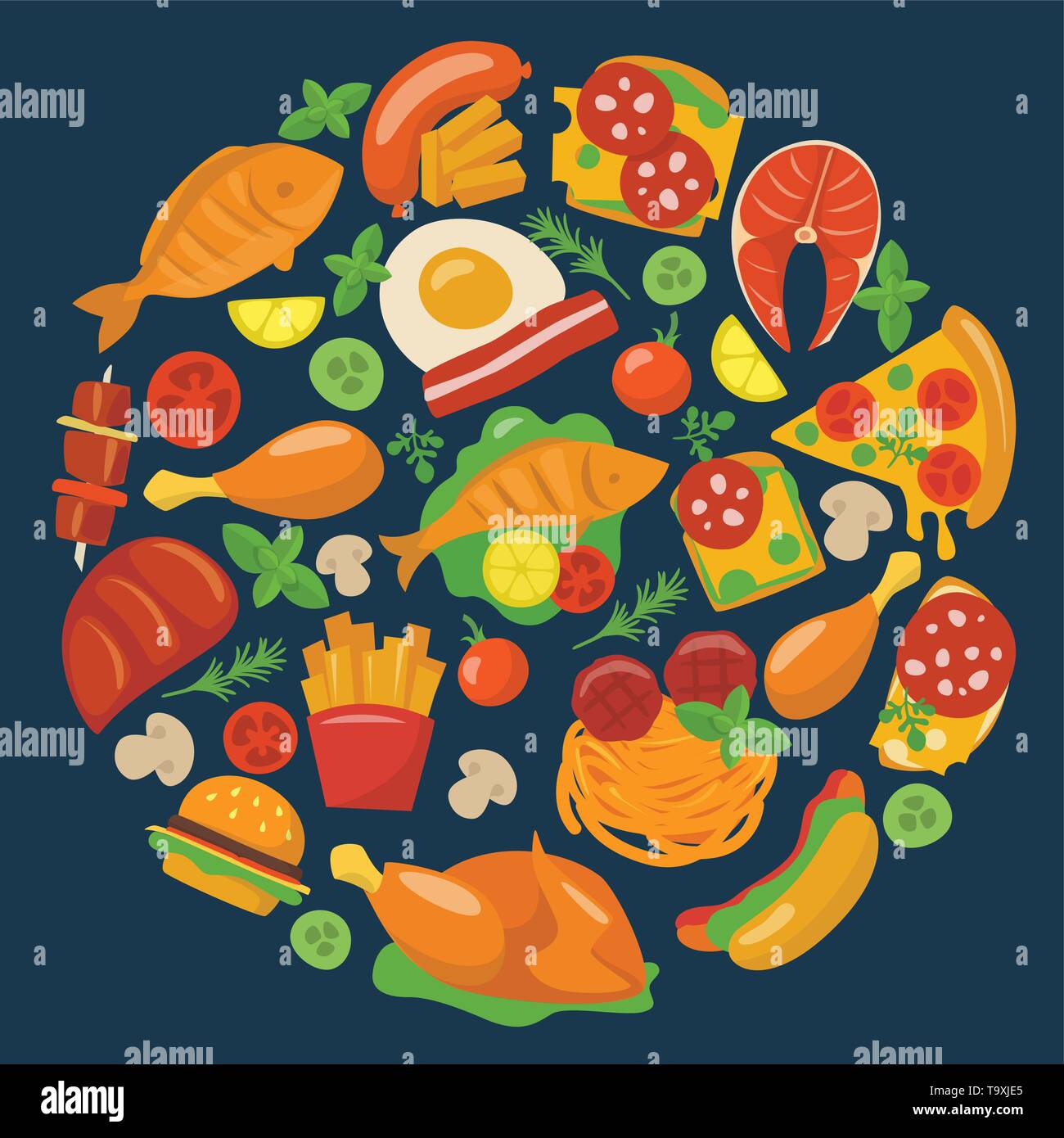 Vector food icons set meat and fish dishes Stock Vector Image & Art - Alamy