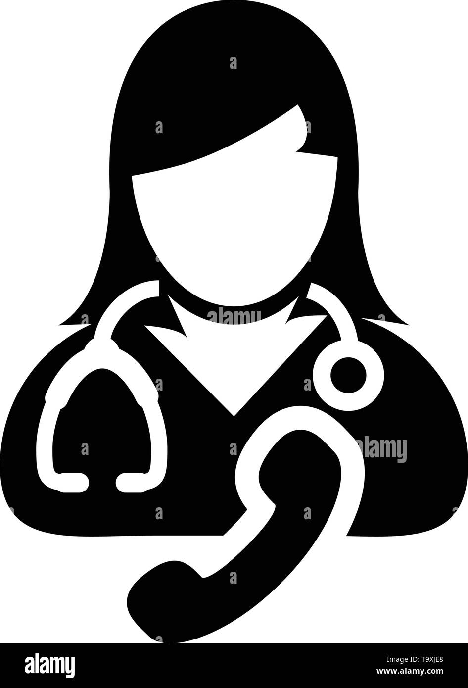 Doctor icon vector female person profile avatar symbol with Stethoscope ...