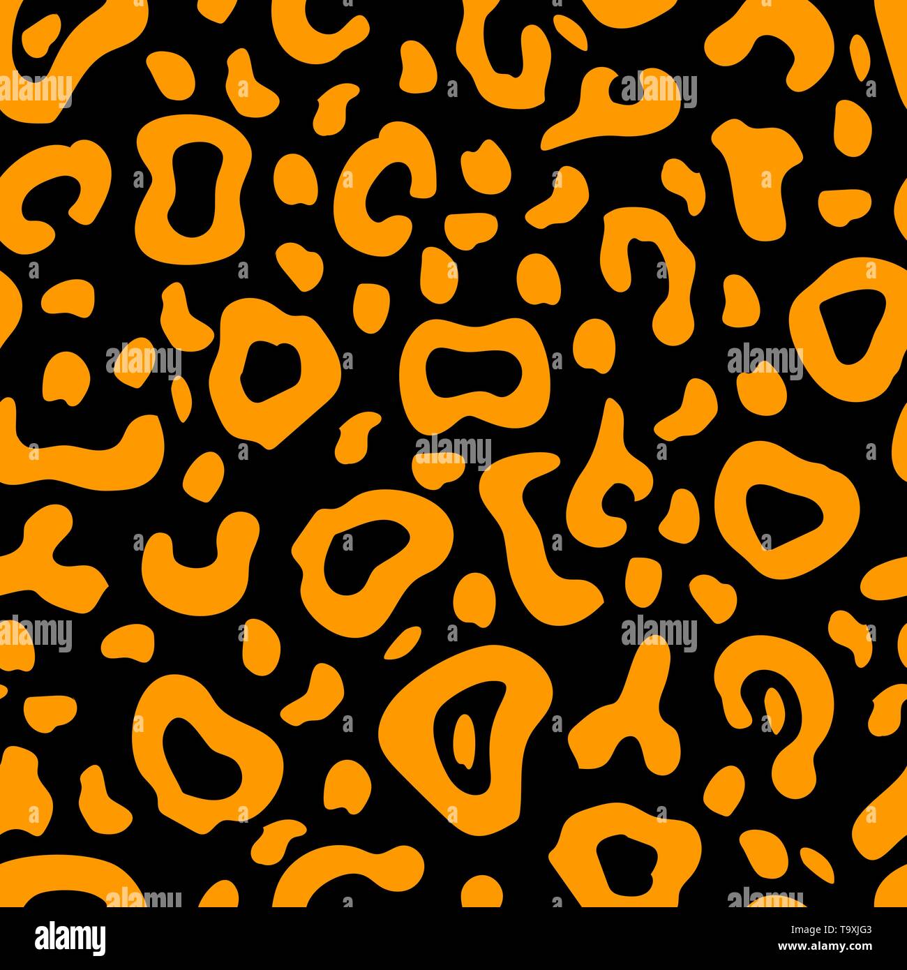 Bright orange cartoon leopard skin on black, detailed seamless pattern ...