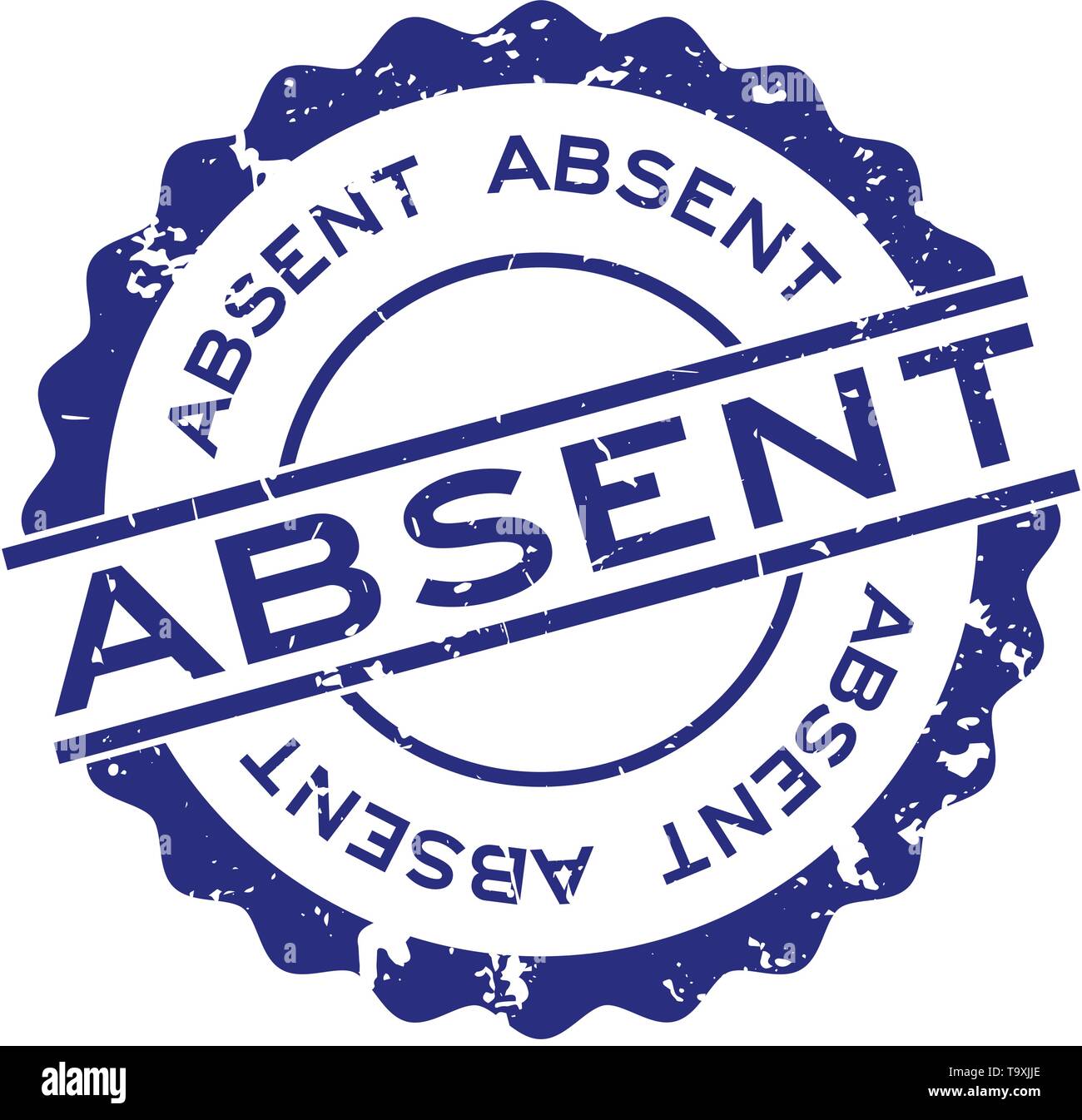Grunge blue absent word round rubber seal stamp on white background ...