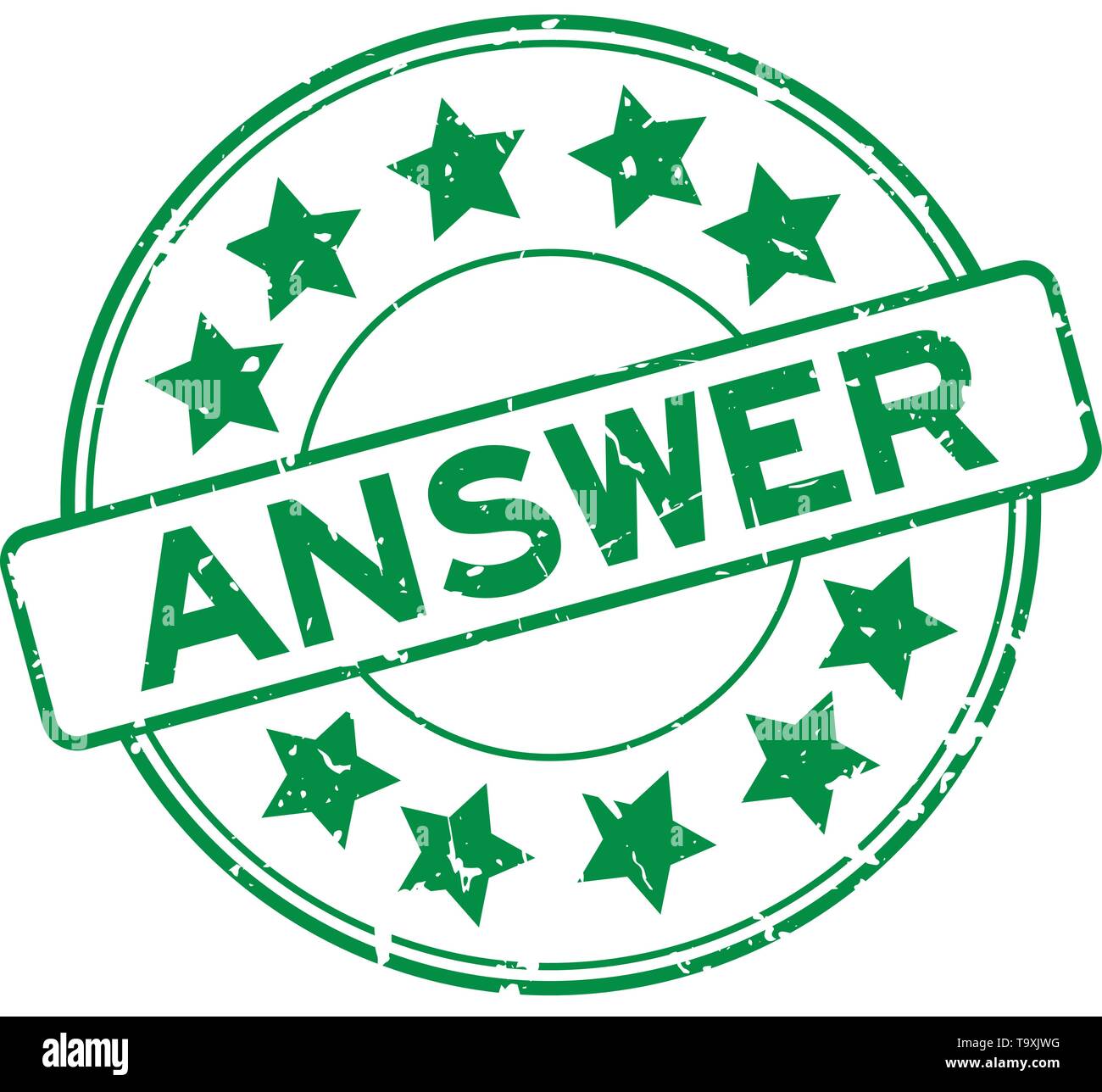 Grunge green answer word with star icon round rubber seal stamp on ...
