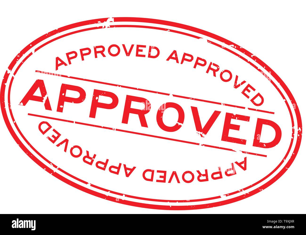 Grunge red approved word oval rubber seal stamp on white background ...