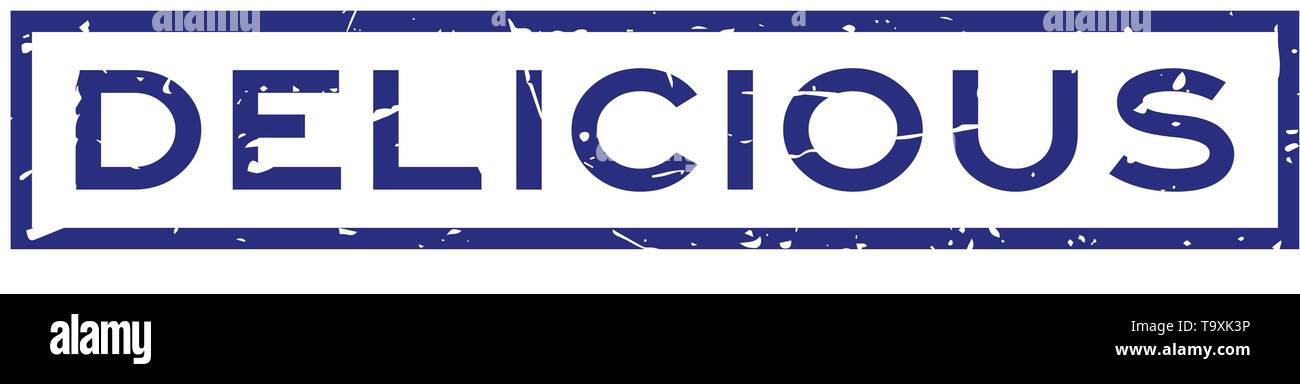 Grunge blue delicious word square rubber seal stamp on white background ...