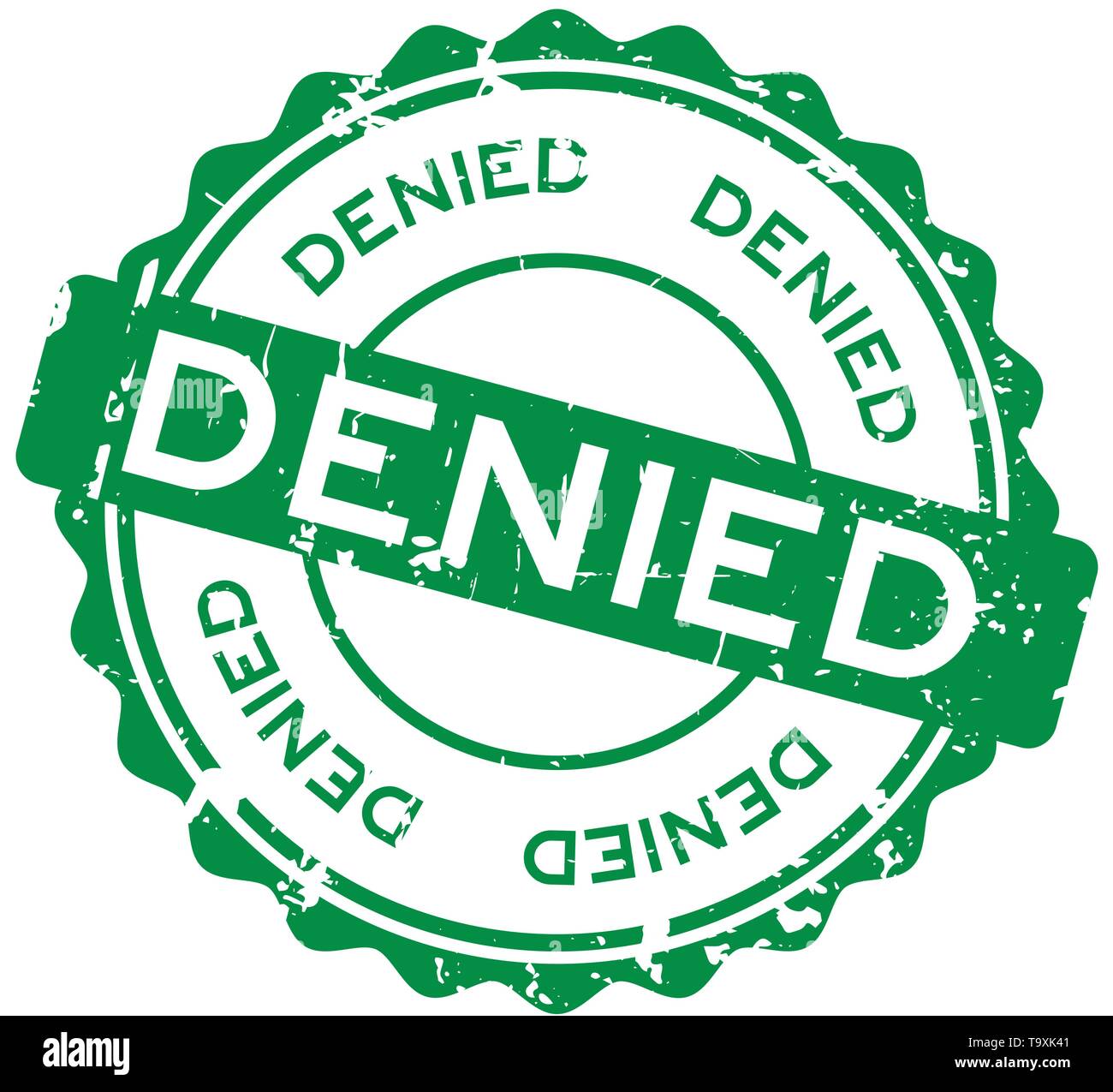 Grunge green denied wording round rubber seal stamp on white background ...