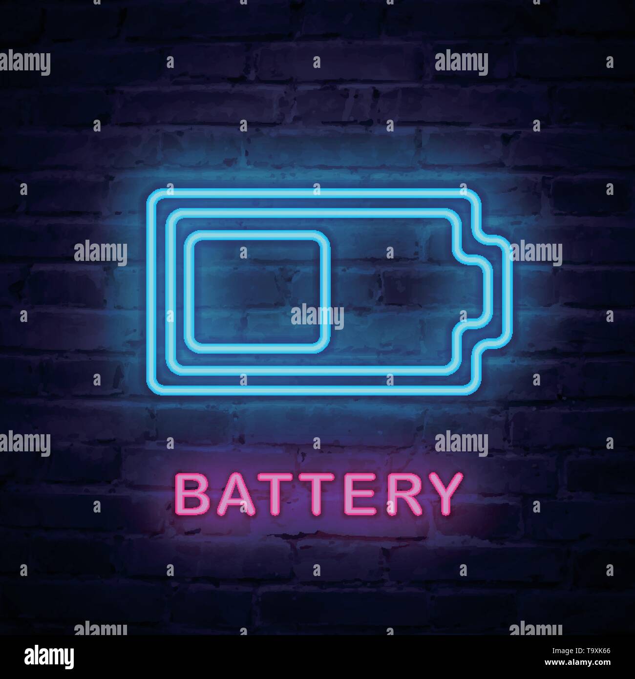 Vector illuminated neon light icon sign battery. Ideal for both print ...