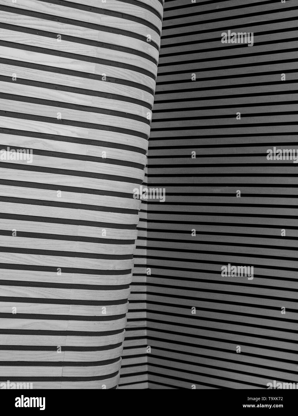 Interior wall cladding made from strips of plywood Stock Photo - Alamy