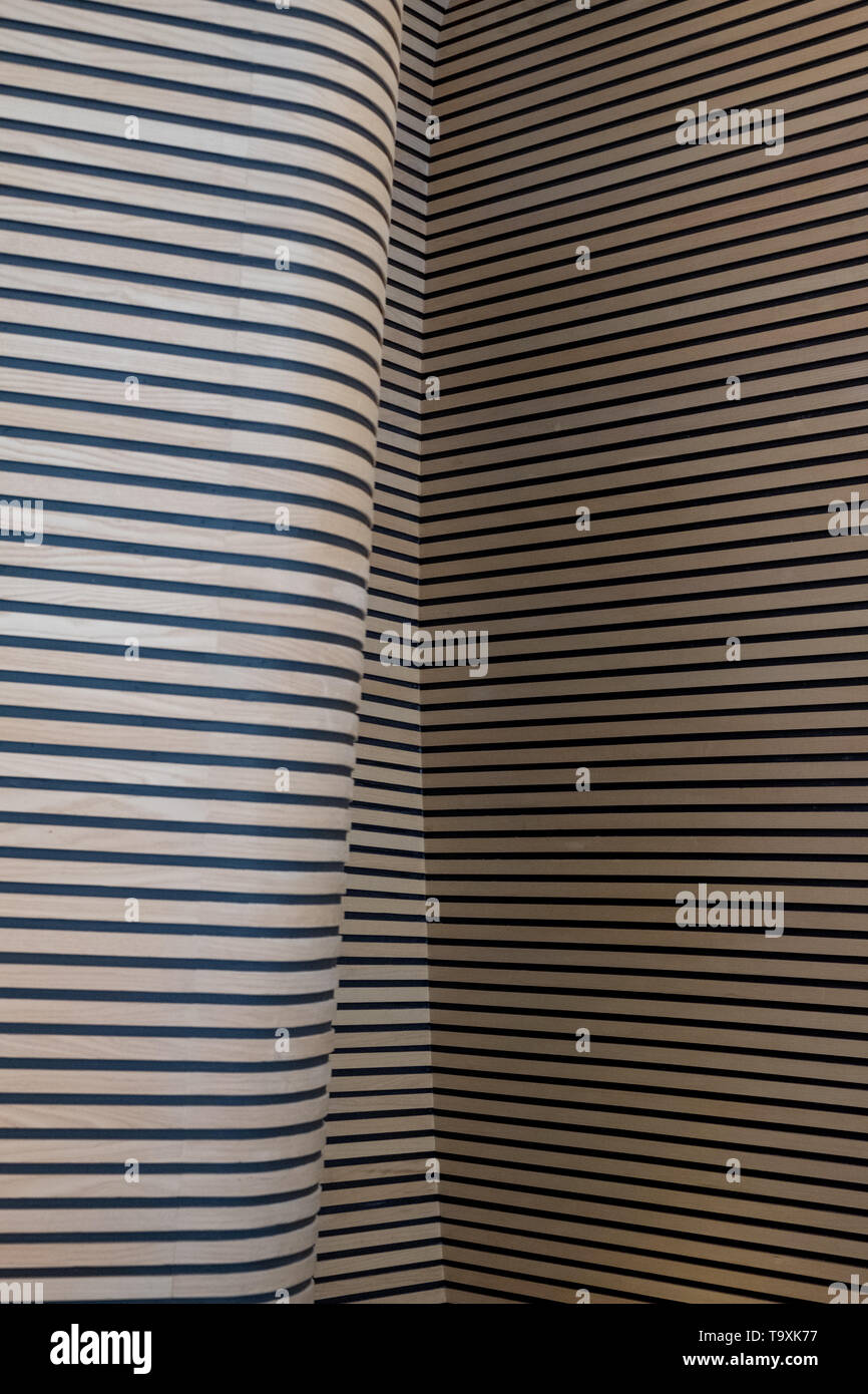 Interior wall cladding made from strips of plywood Stock Photo - Alamy