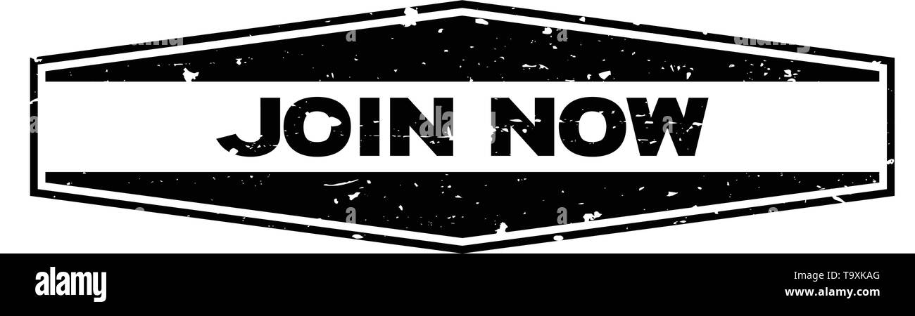 Grunge black join now word hexagon rubber seal stamp on white ...