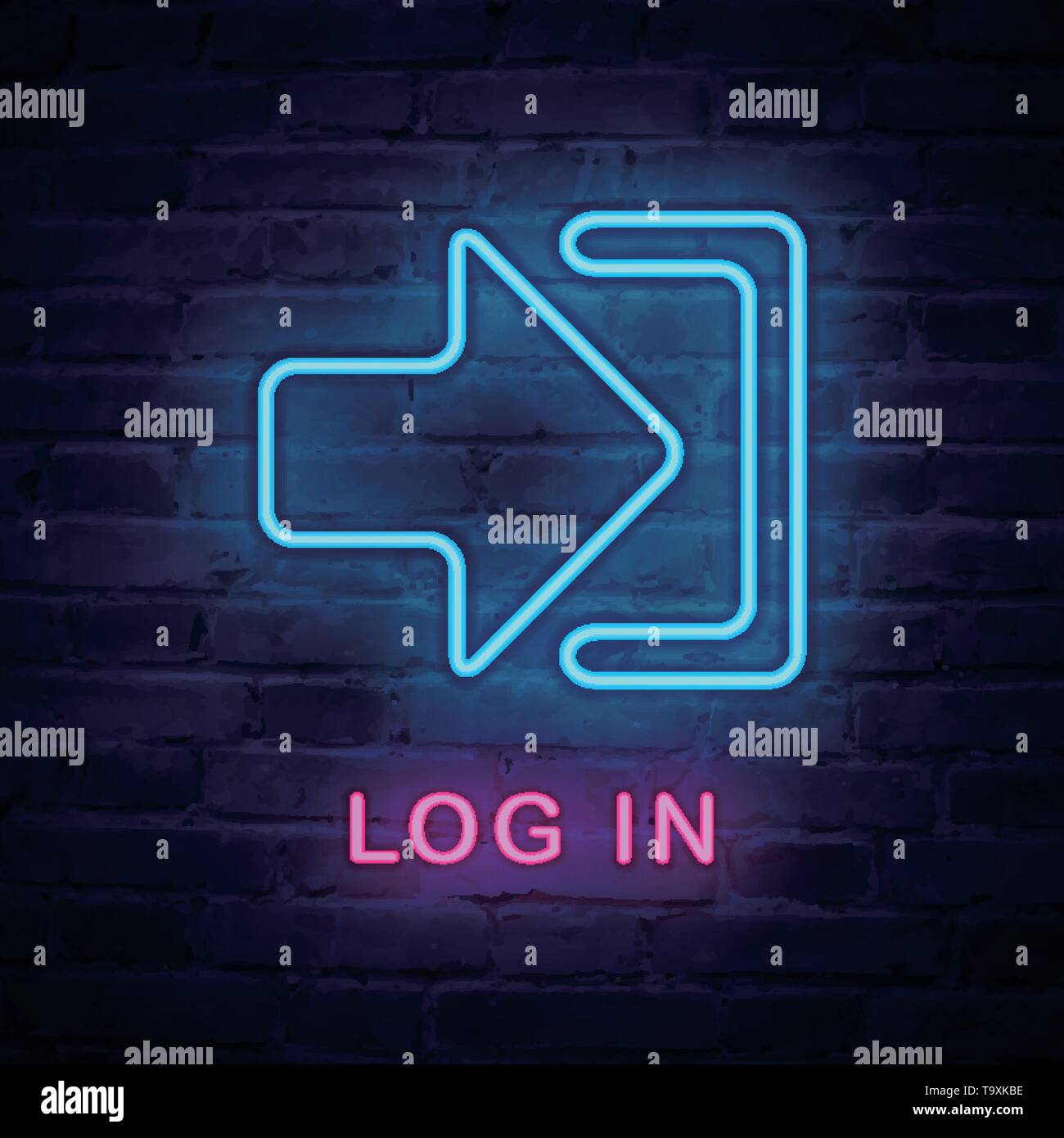 Vector illuminated neon light icon sign arrow log in. Ideal for both ...