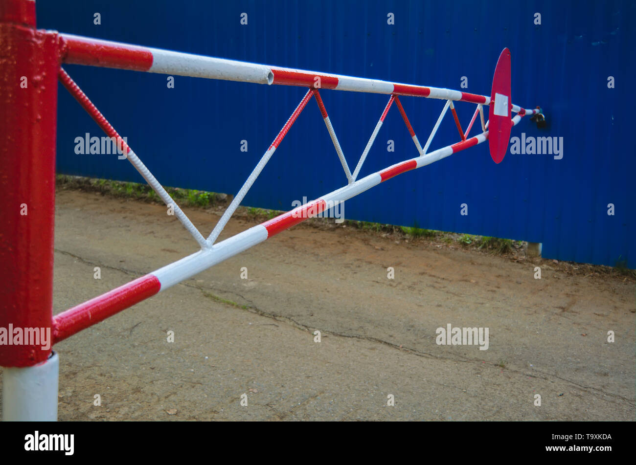 Close up Barrier Gate. Barrier with road signs Stock Photo - Alamy