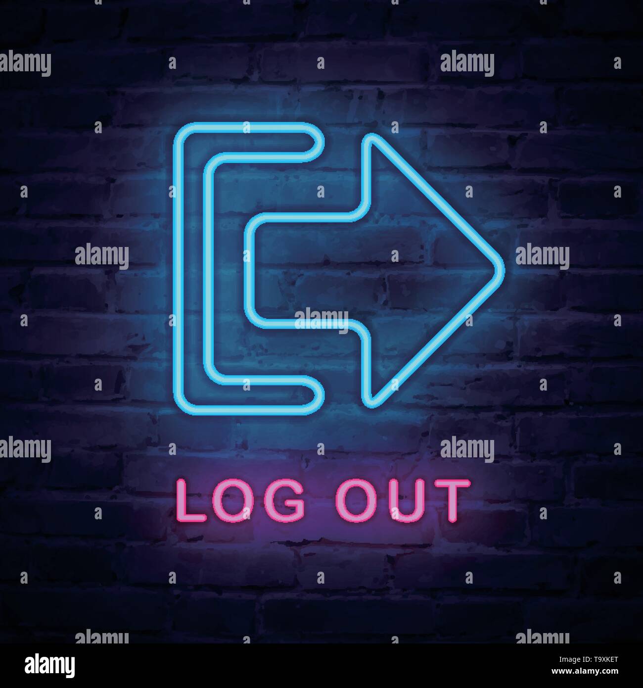 Vector illuminated neon light icon sign arrow log out. Ideal for both ...
