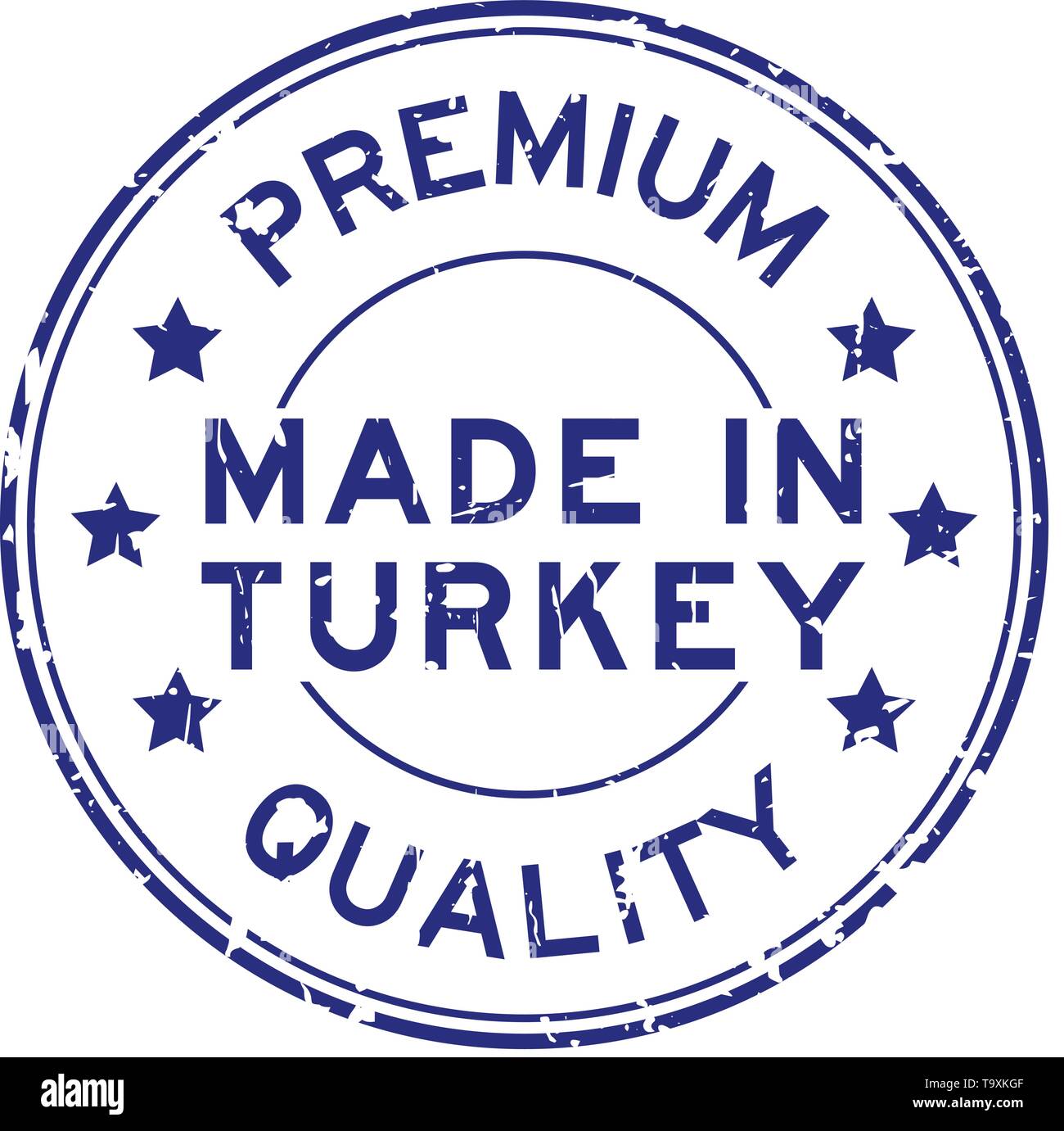 Grunge blue premium quality made in Turkey round rubber seal stamp on ...