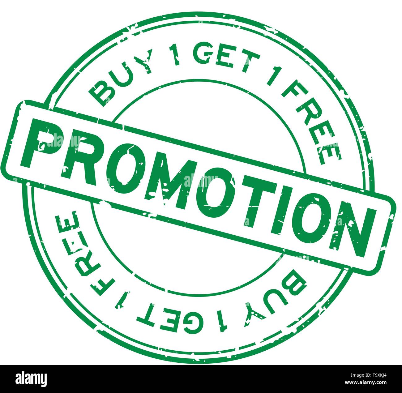 Grunge green promotion buy 1 free 1 round rubber seal stamp on white ...