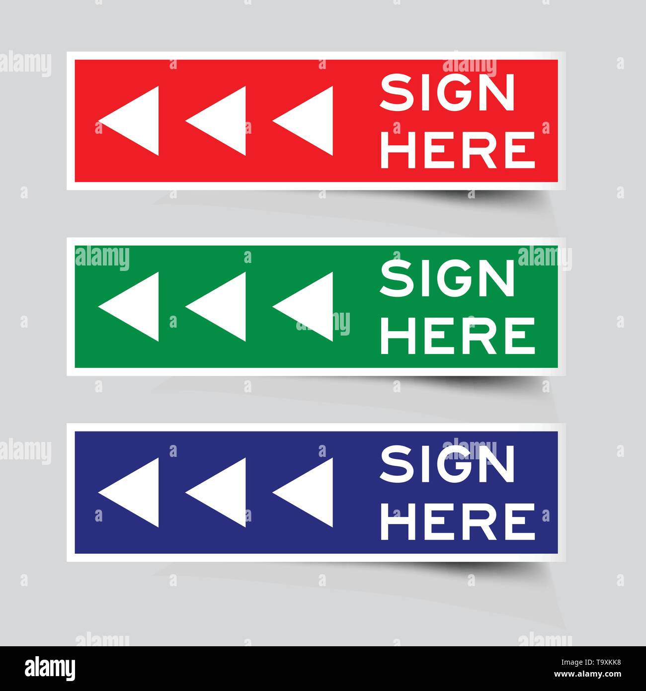 Red, green and blue color of sign here word with arrow icon label ...