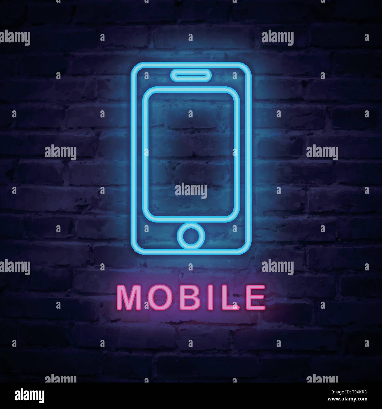 Vector illuminated neon light icon sign mobile phone. Ideal for both ...
