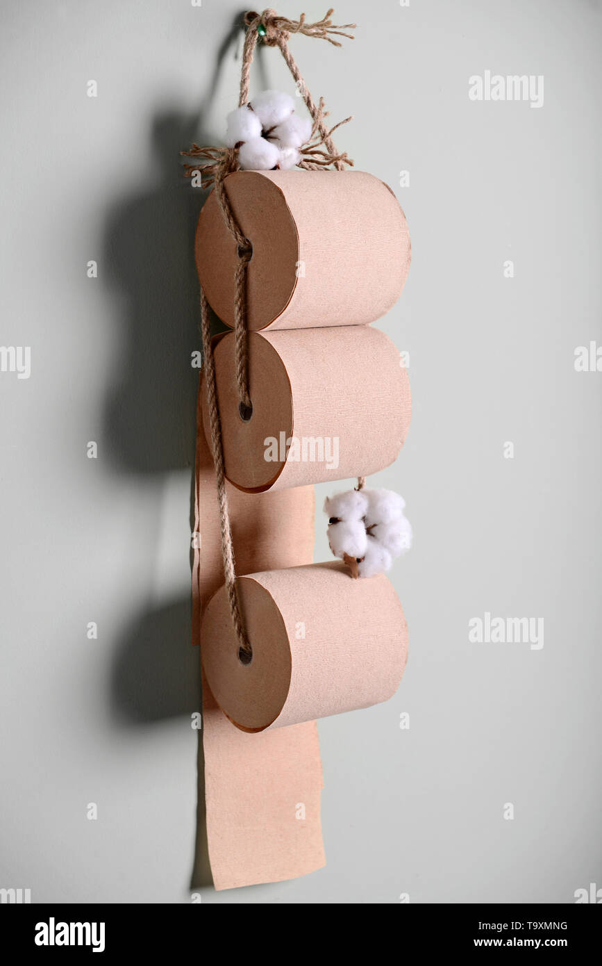 Rolls of toilet paper hanging on wall Stock Photo - Alamy