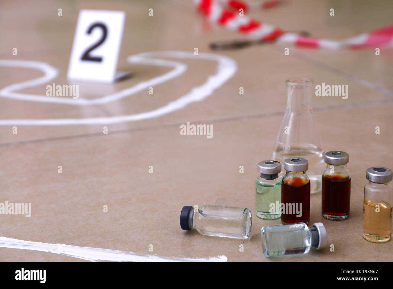 Crime scene with victim silhouette and evidences Stock Photo - Alamy