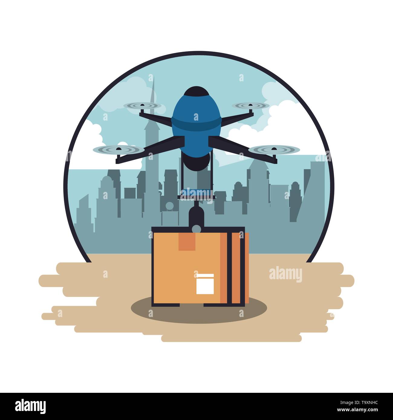 Drone flying with box Stock Vector Image & Art - Alamy