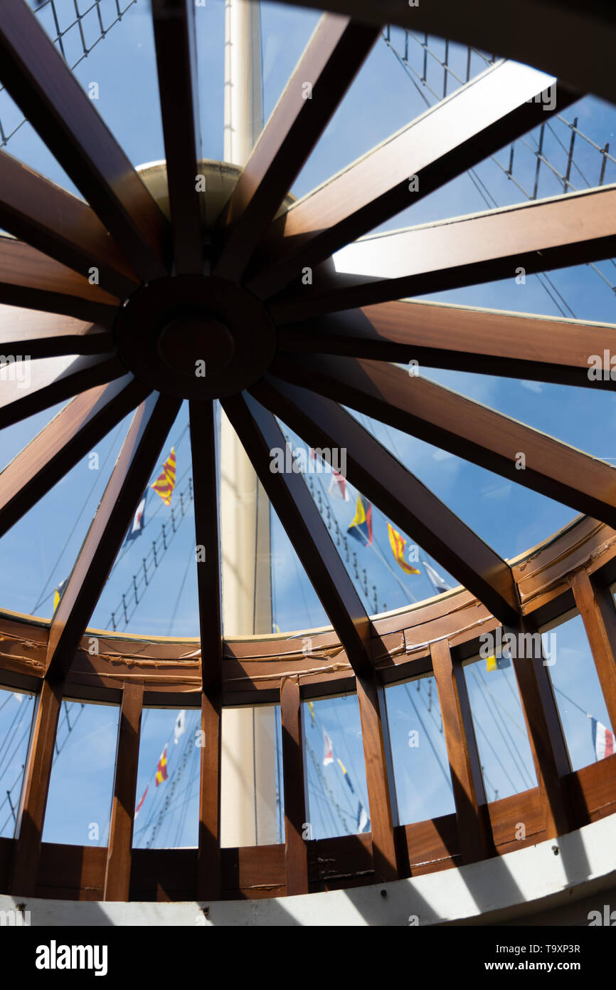 BRISTOL, UK - MAY 14 : View out of a wooden circular window on the SS ...