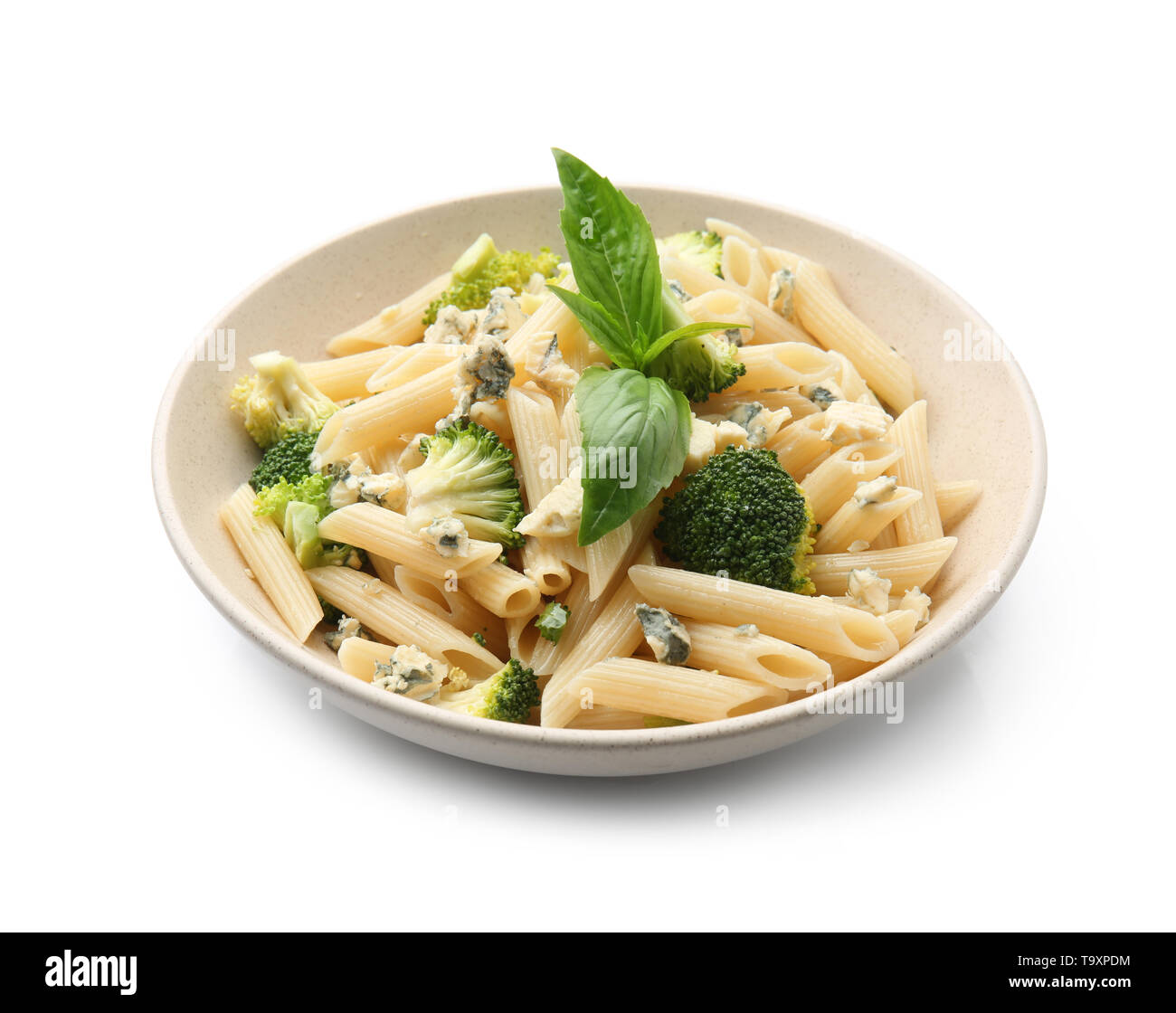 Plate with tasty pasta on white background Stock Photo - Alamy