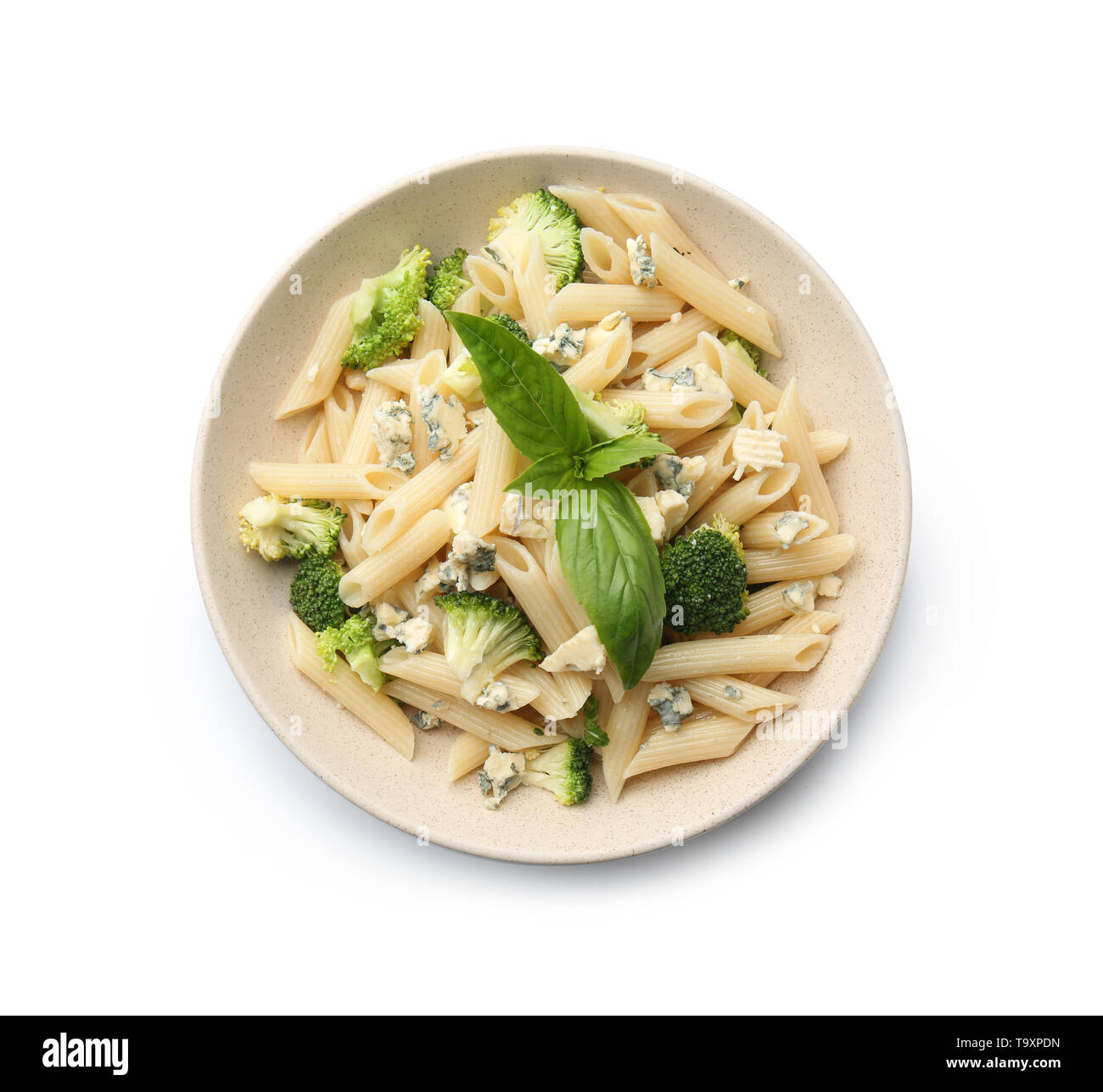 Plate with tasty pasta on white background Stock Photo - Alamy