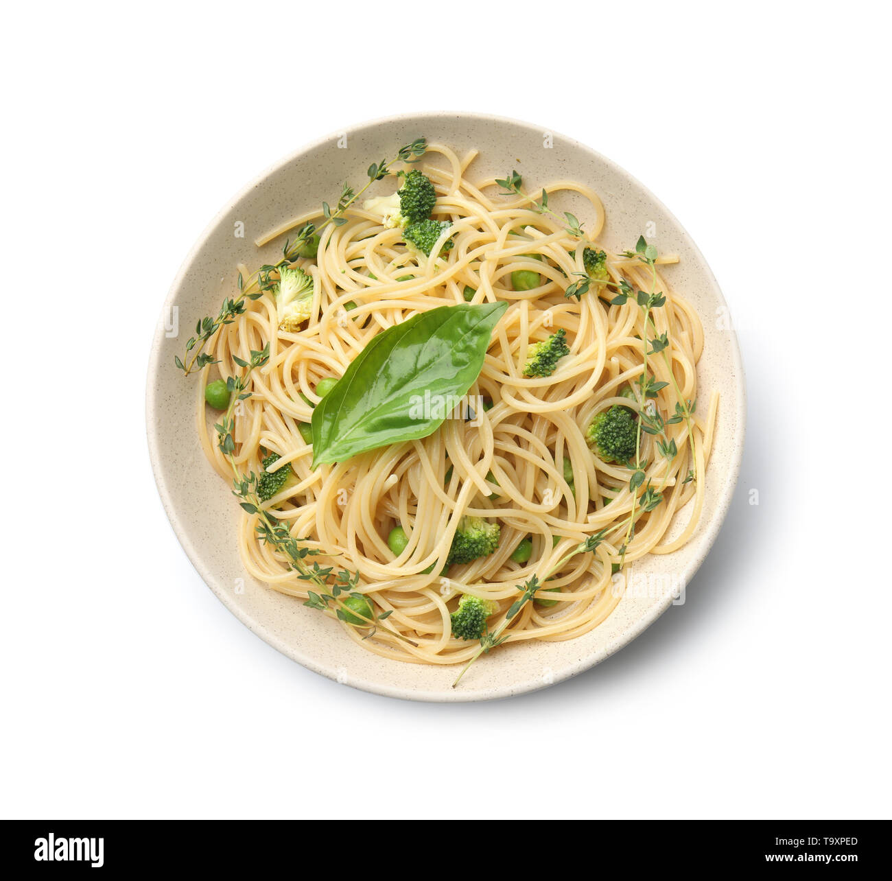 Plate with tasty pasta on white background Stock Photo - Alamy