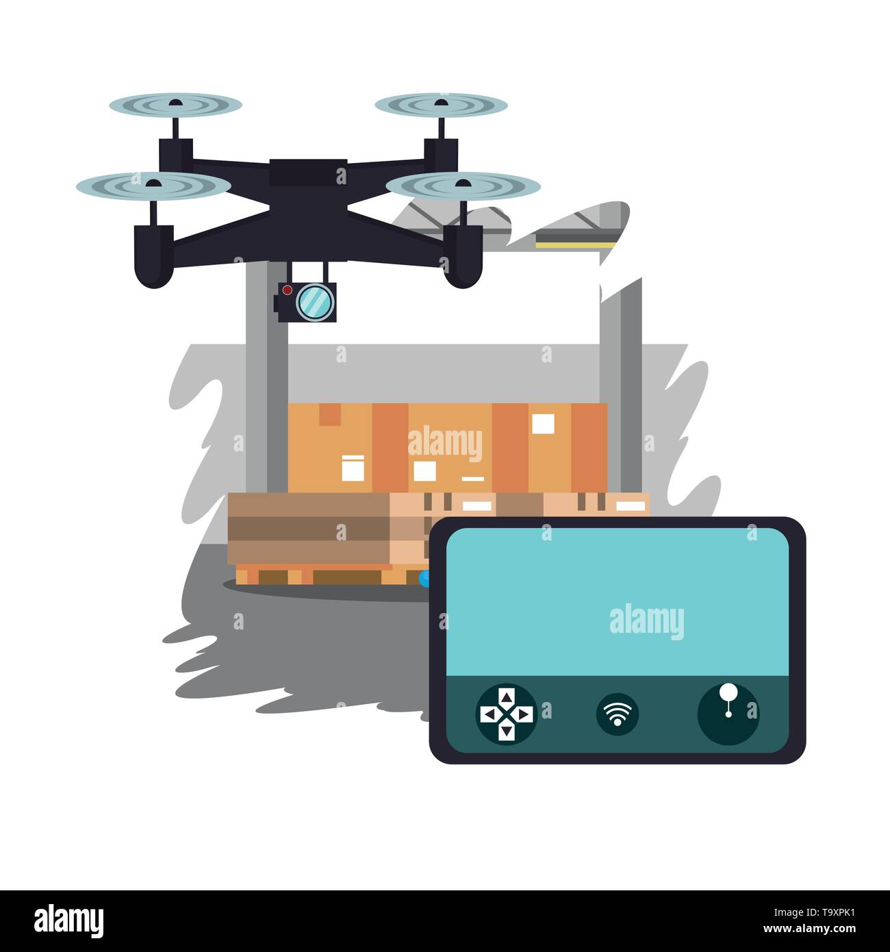 Drones in warehouse cartoon Stock Vector Image & Art - Alamy