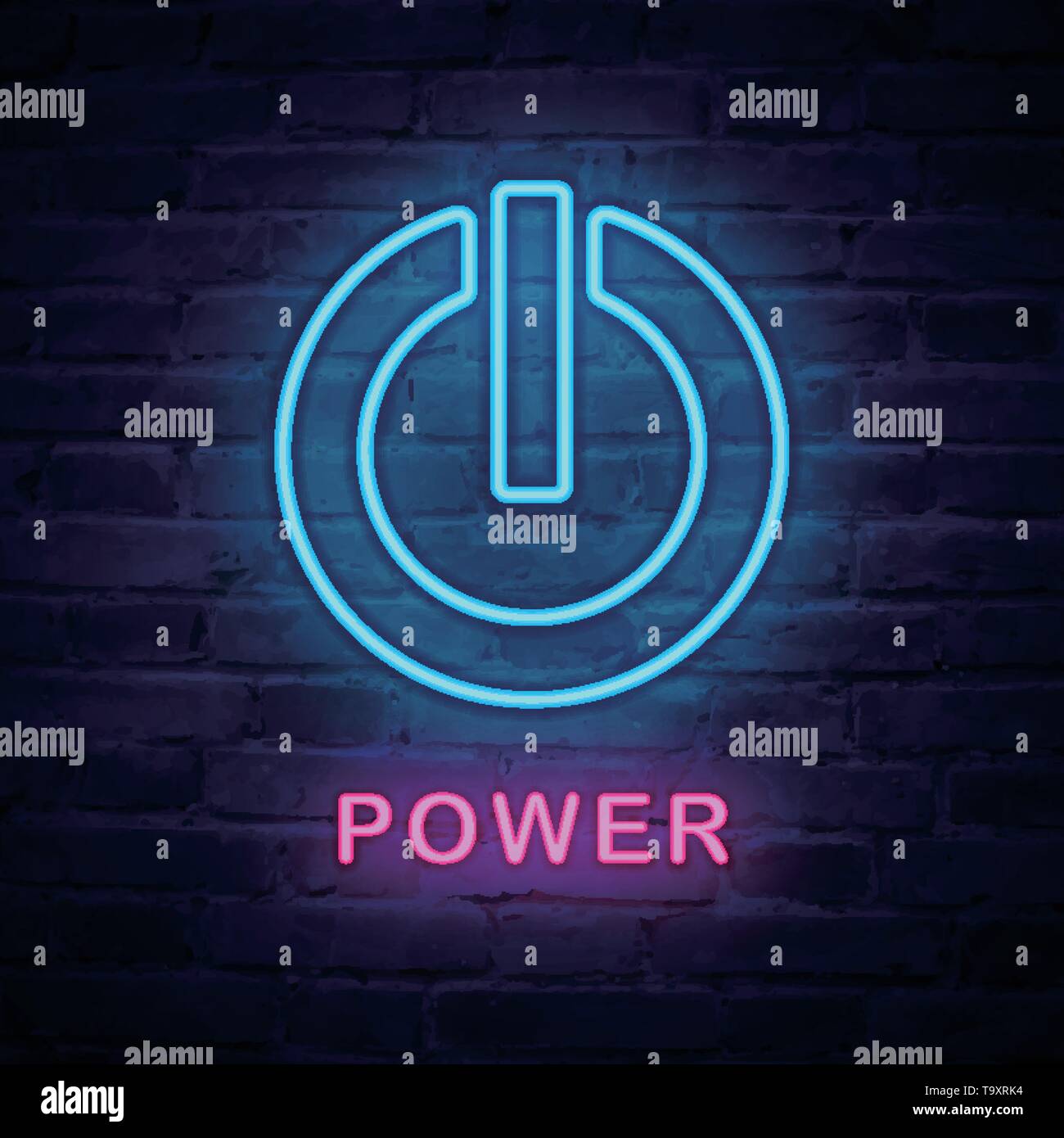 Vector illuminated neon light icon sign power. Ideal for both print and ...
