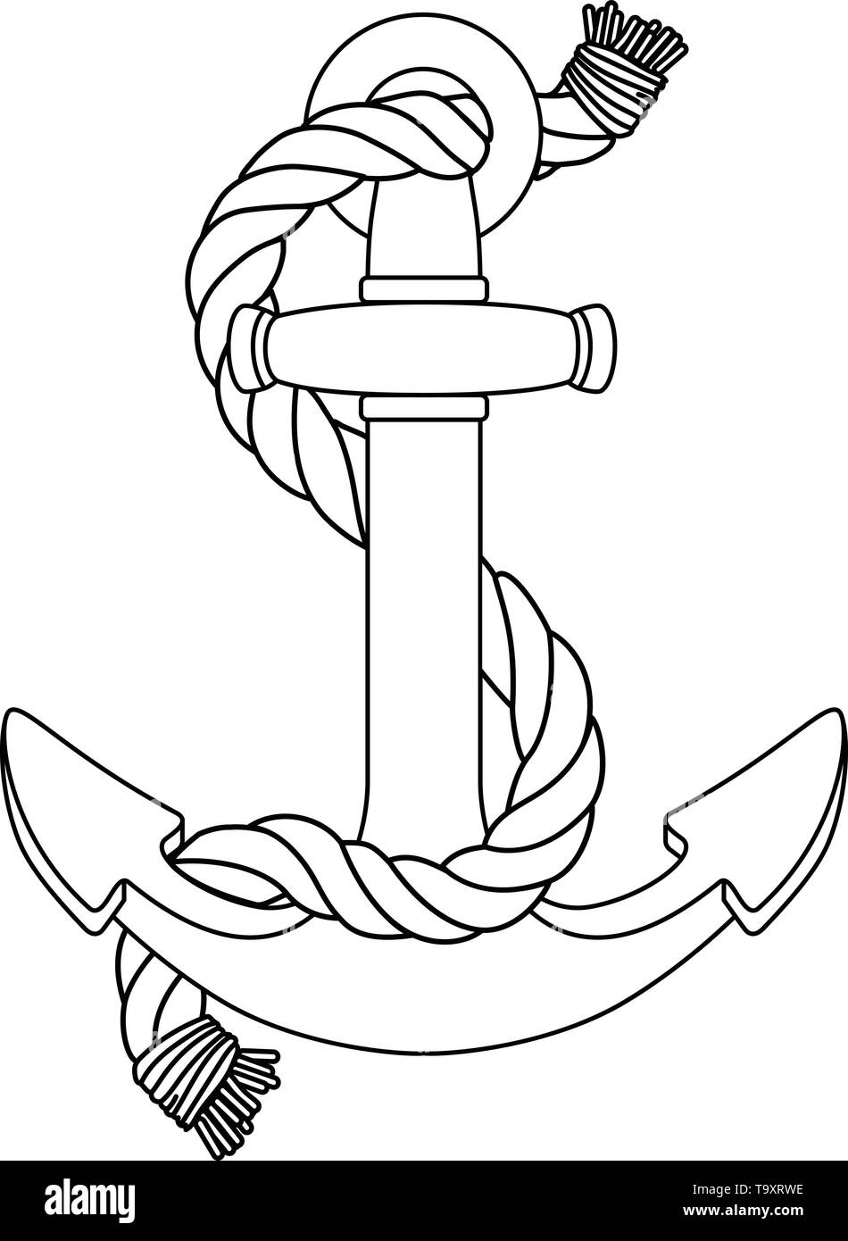 vector black white rope outline sea icon vintage Anchor Stock Vector ...
