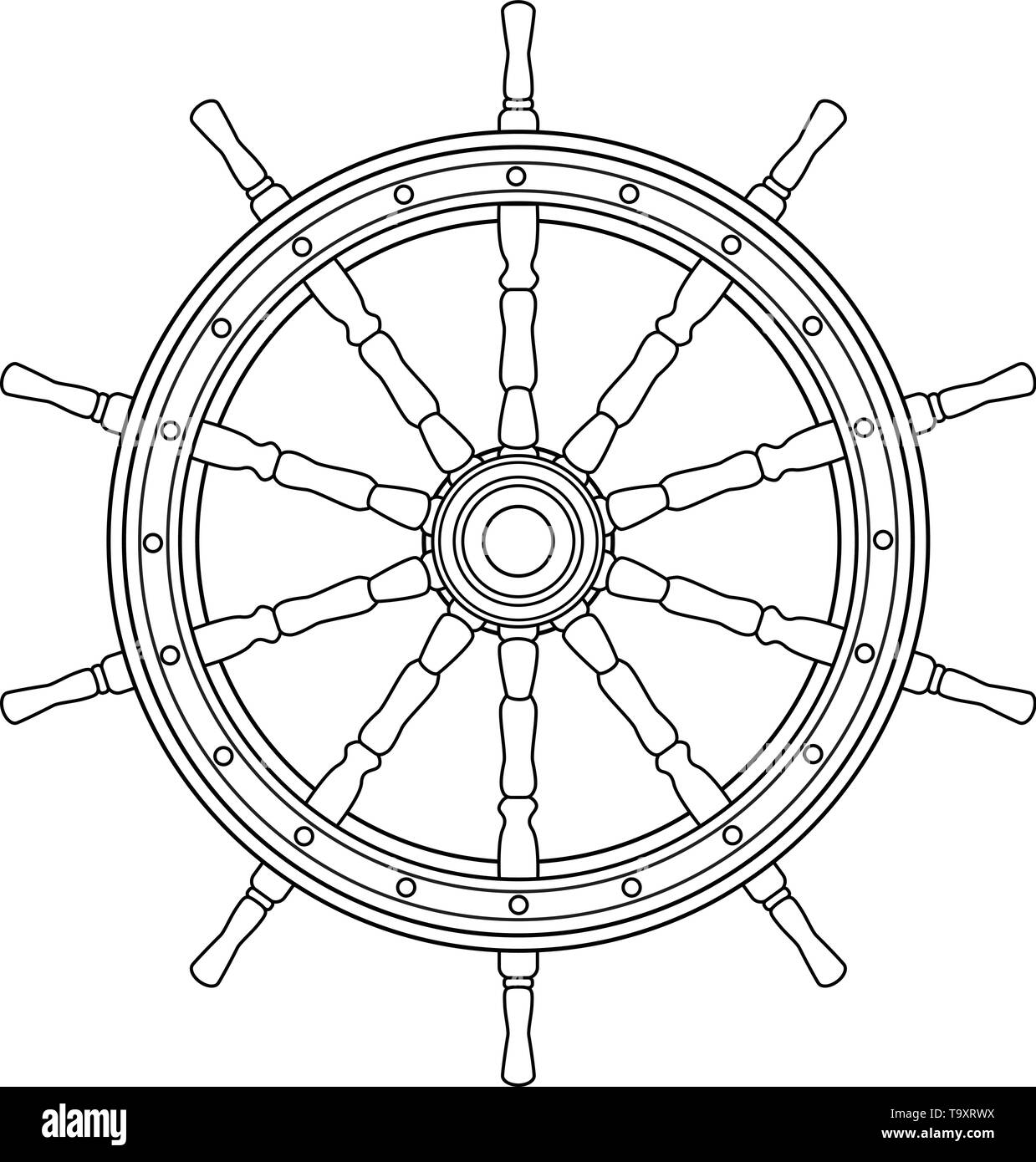 vector black, white boat handwheel, ship wheel helm. Sea, ocean symbol ...