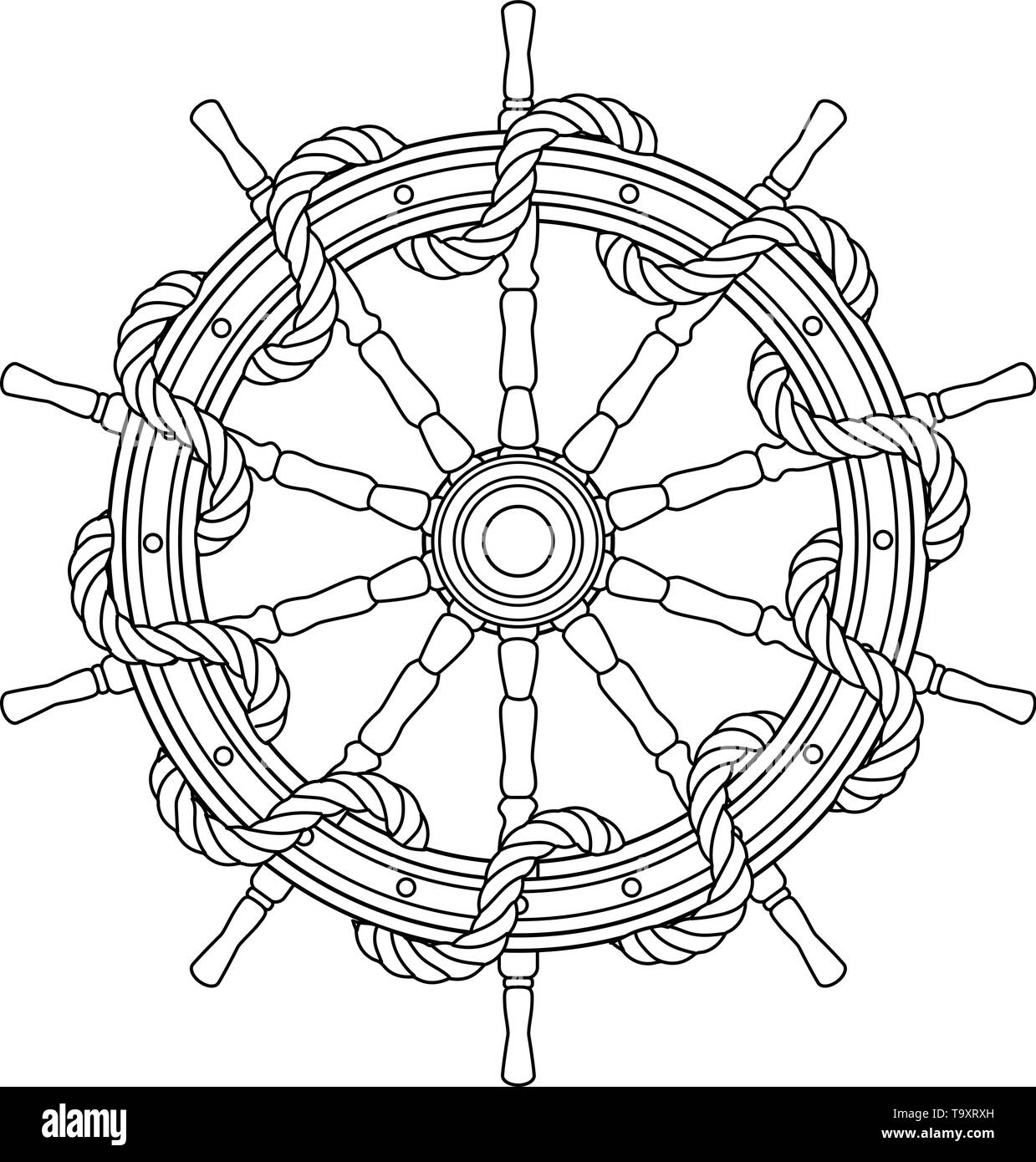 vector black, white rope boat handwheel, ship wheel helm Stock Vector ...