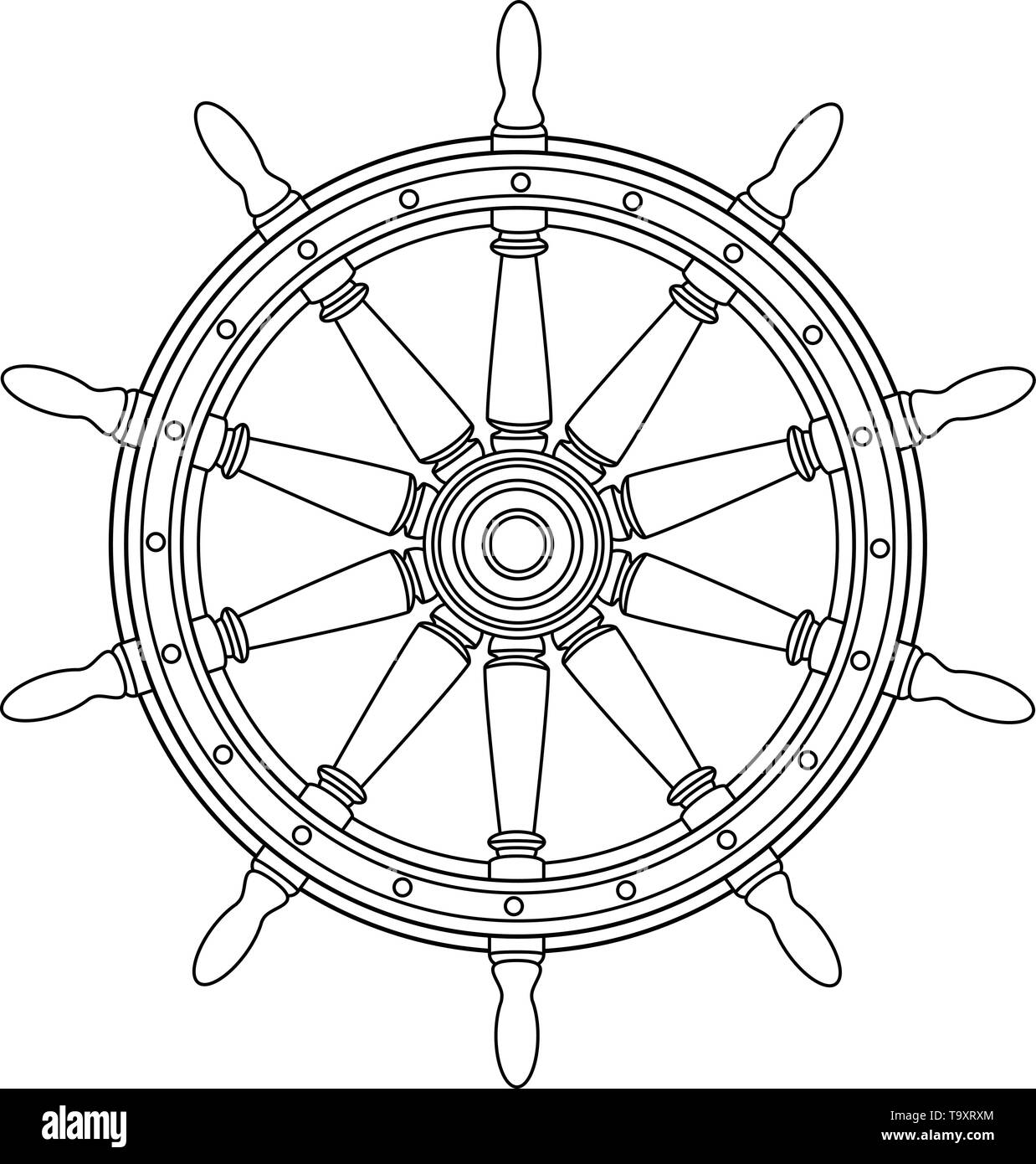 vector black, white boat handwheel, ship wheel helm. Sea, ocean symbol ...