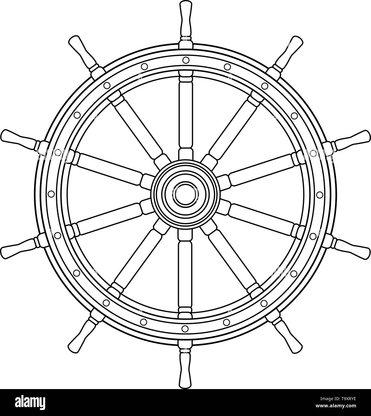 vector black, white boat handwheel, ship wheel helm. Sea, ocean symbol ...