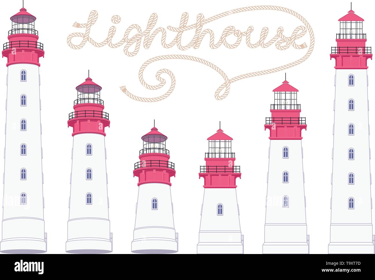 vector flat outline Lighthouse, light house, beacon set Stock Vector ...