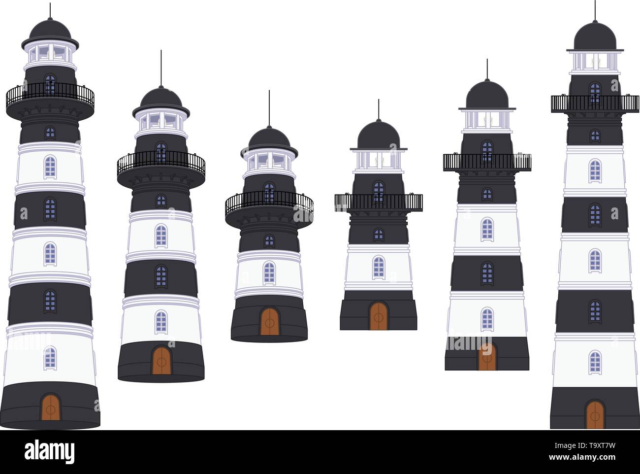 vector flat outline Lighthouse, light house, beacon set Stock Vector ...
