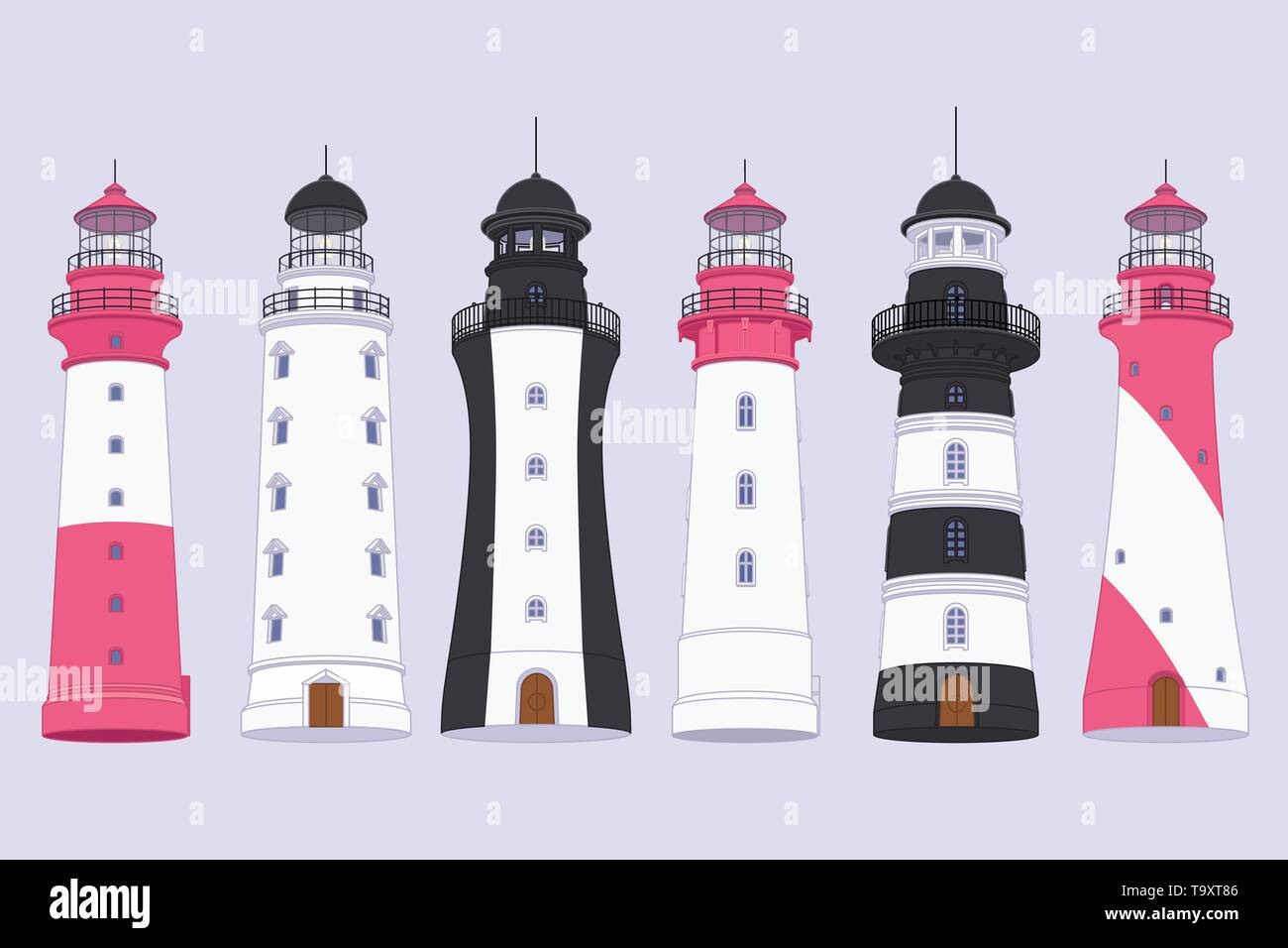 vector flat outline Lighthouse, light house, beacon set Stock Vector ...
