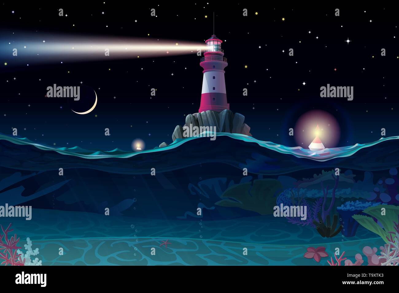 vector cartoon Lighthouse sea port nautical clipart Stock Vector Image ...