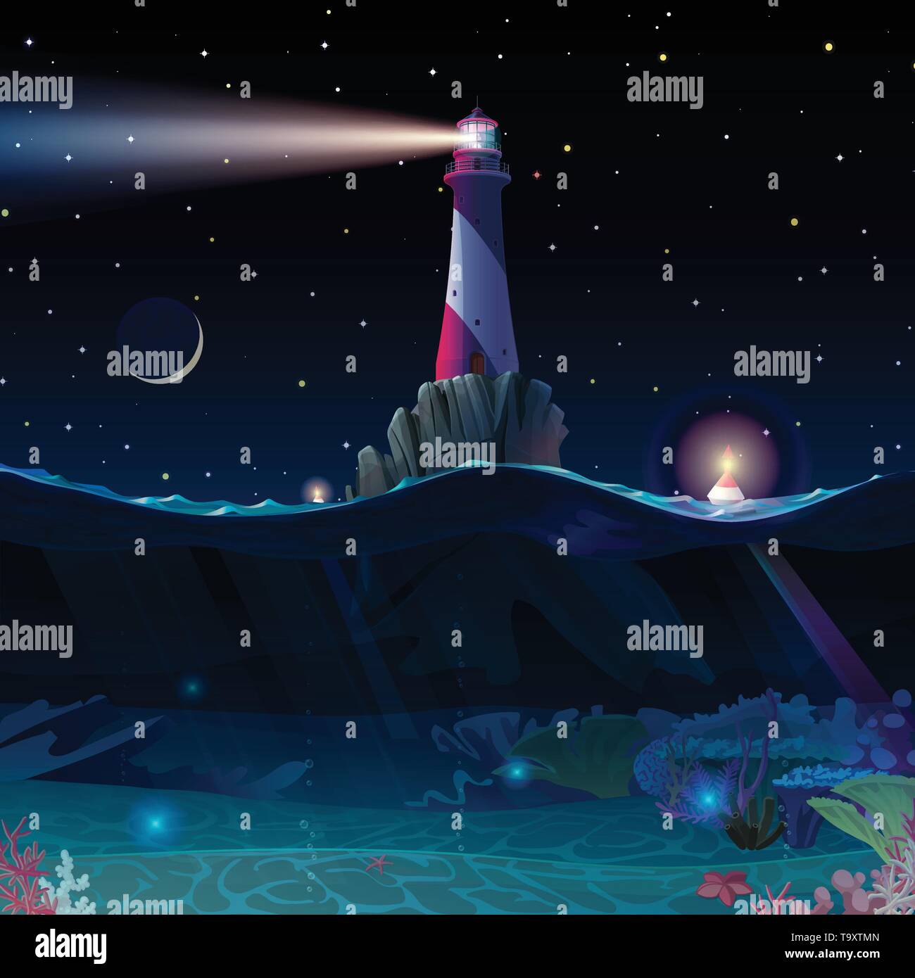 vector cartoon Lighthouse sea port nautical clipart Stock Vector Image ...